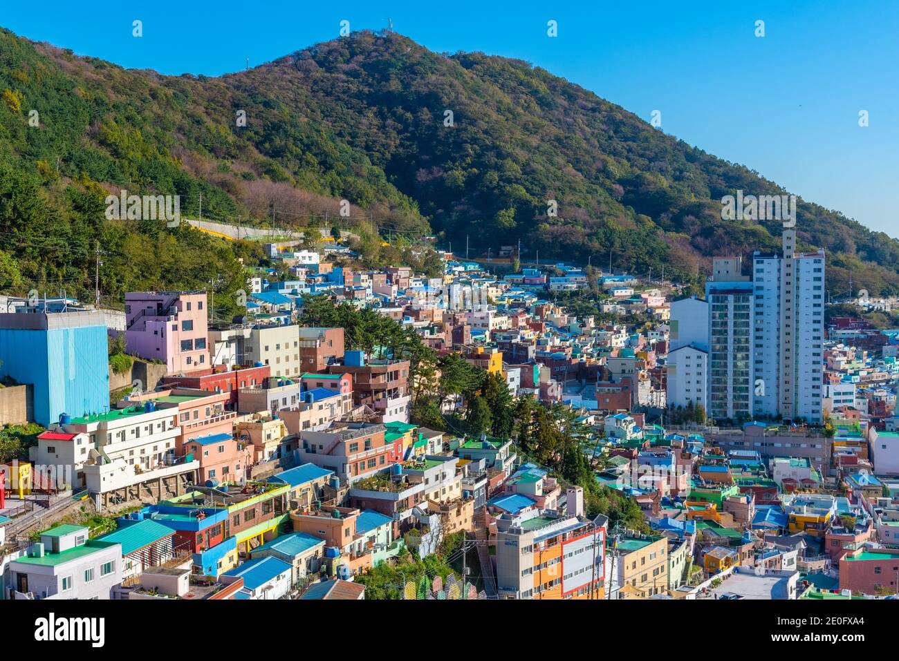 Colorful facades of houses at Gamcheon cultural village in Busan ...