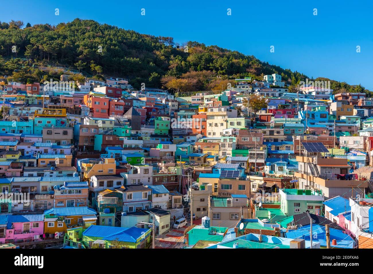 Colorful facades of houses at Gamcheon cultural village in Busan ...