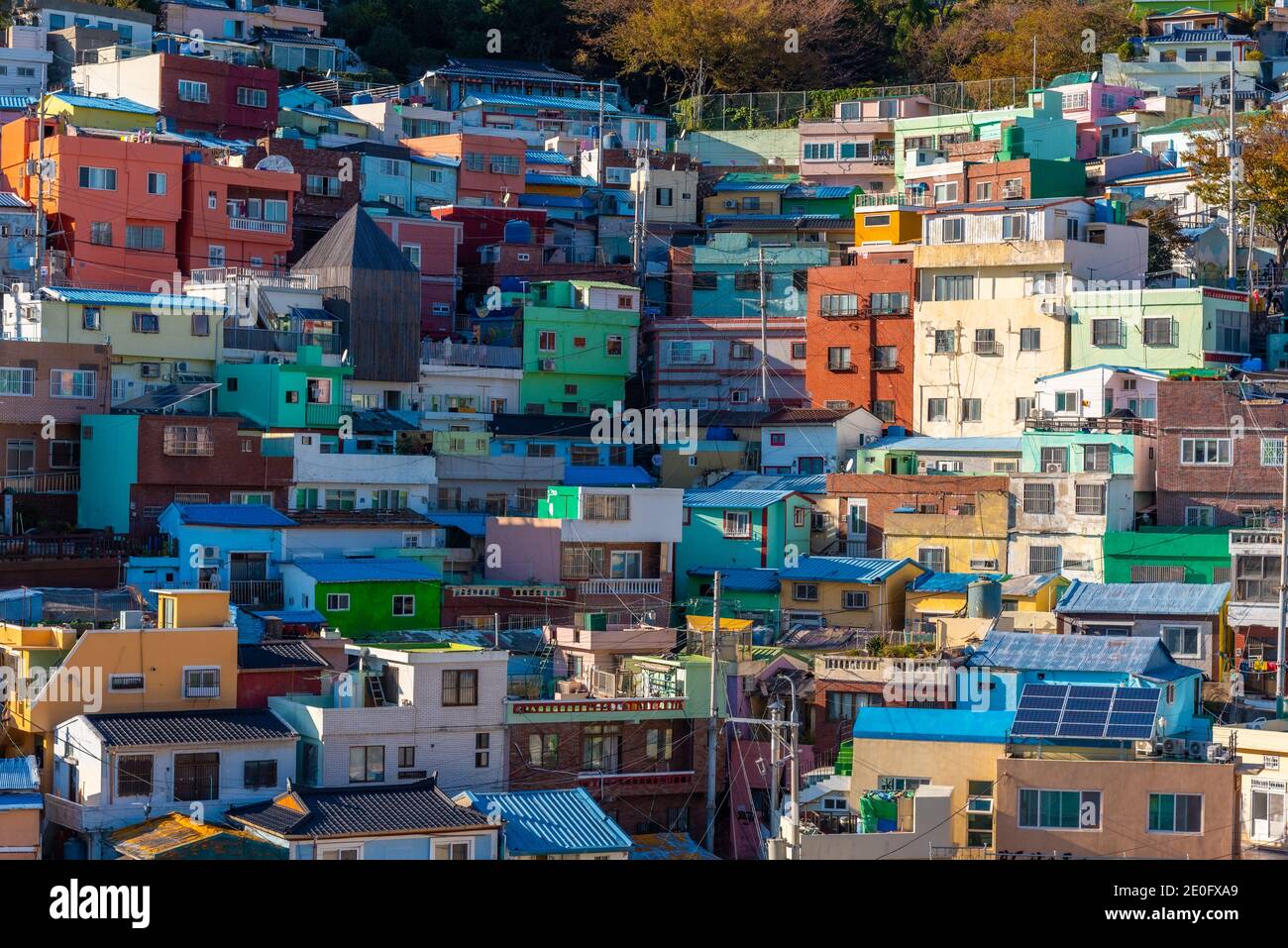 Colorful facades of houses at Gamcheon cultural village in Busan ...