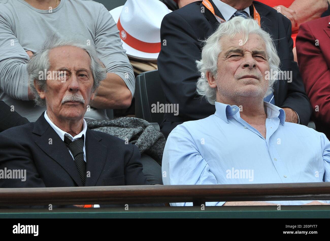 Jean Rochefort (L) and Jacques Weber attending the French Tennis Open ...