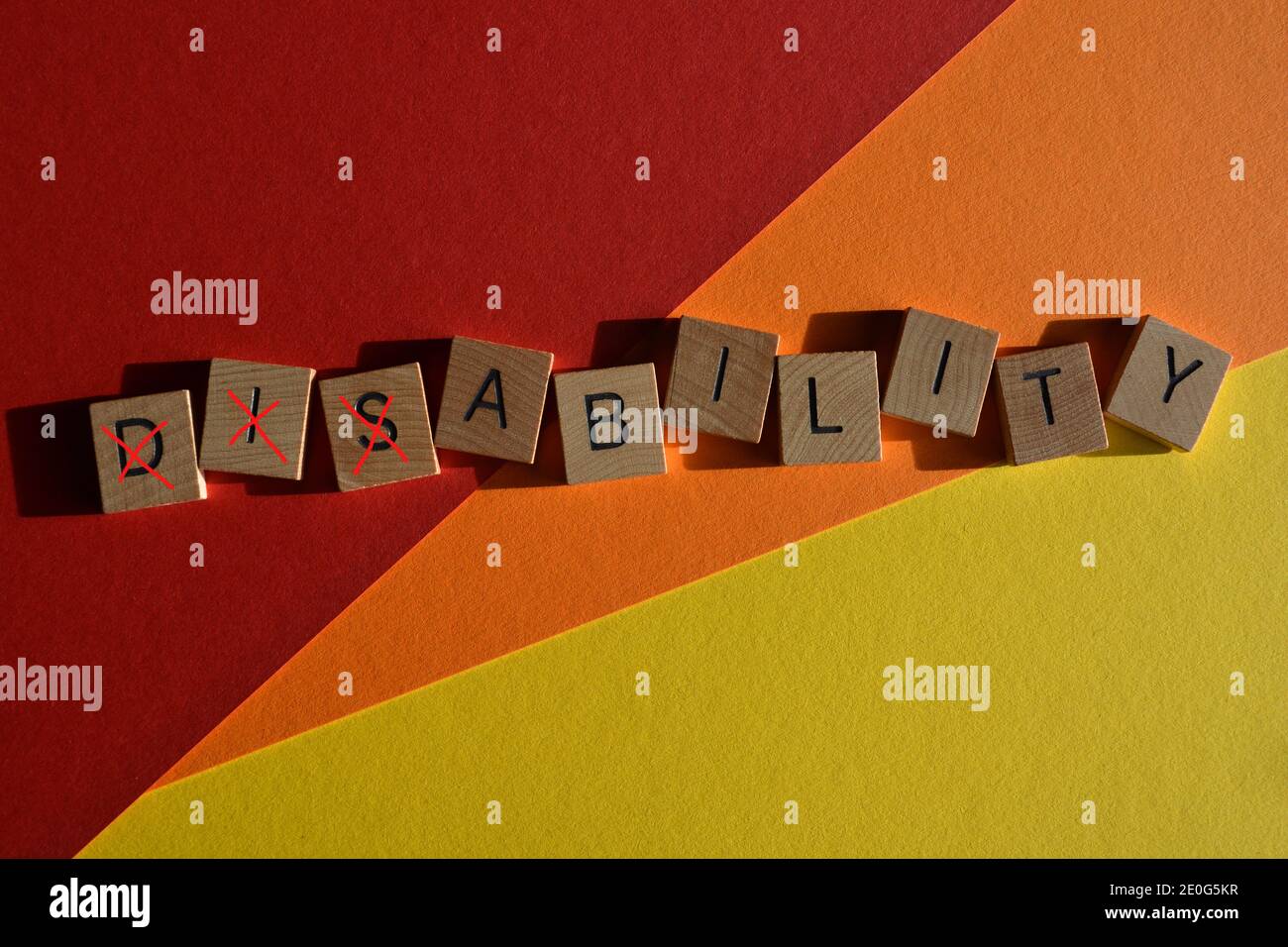 Disability, word with prefix Dis crossed out leaving Ability, isolated ...