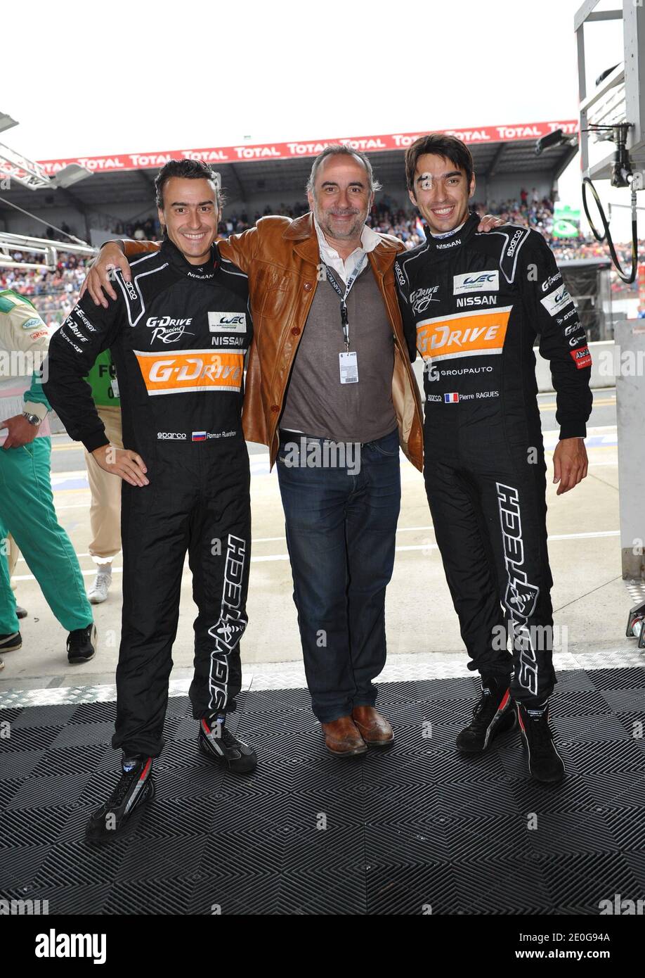 EXCLUSIVE - Antoine Dulery is seen with pilots Roman Rusinov and Pierre ...