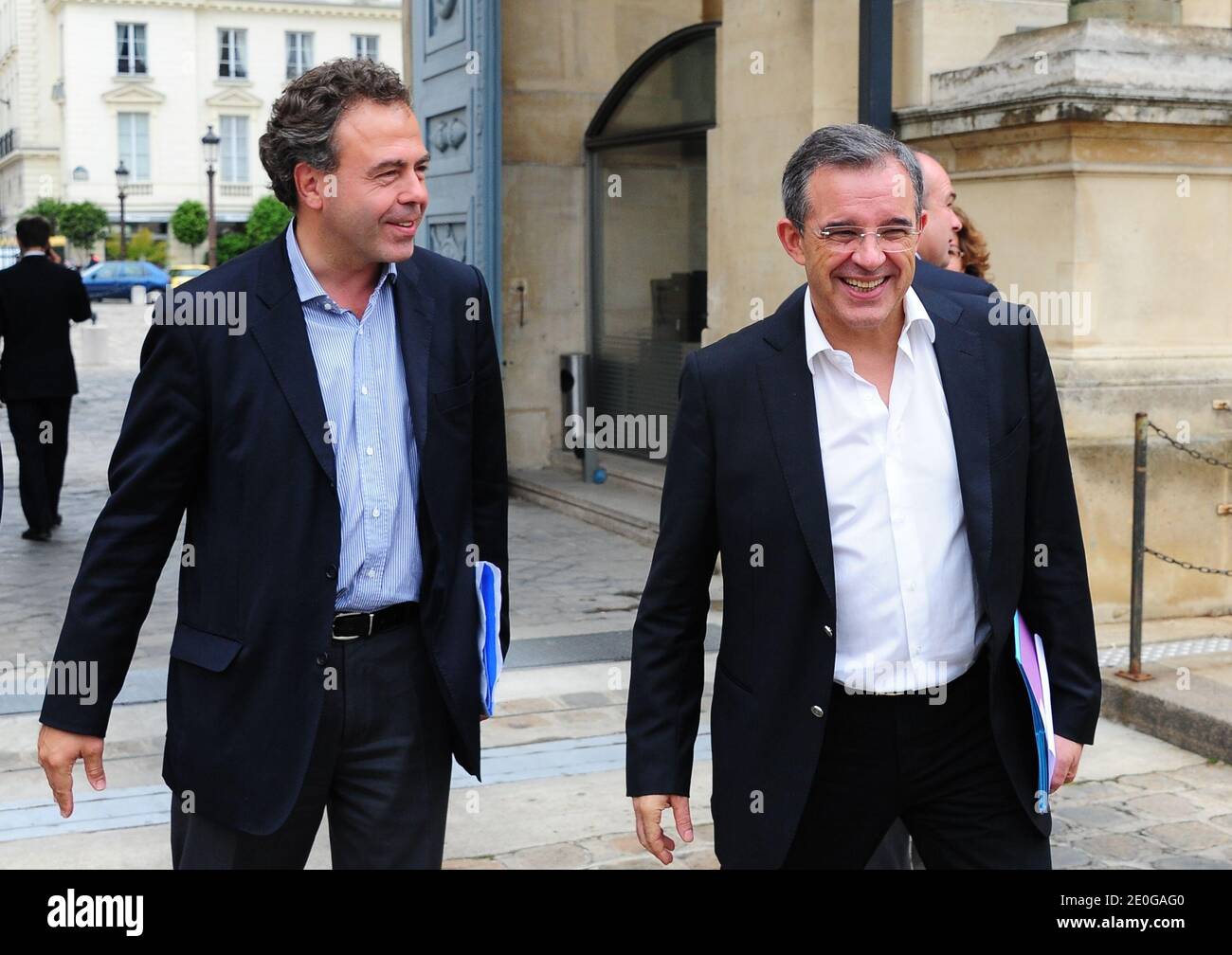 French newly-elected UMP MP Luc Chatel and Thierry Mariani arrive at ...