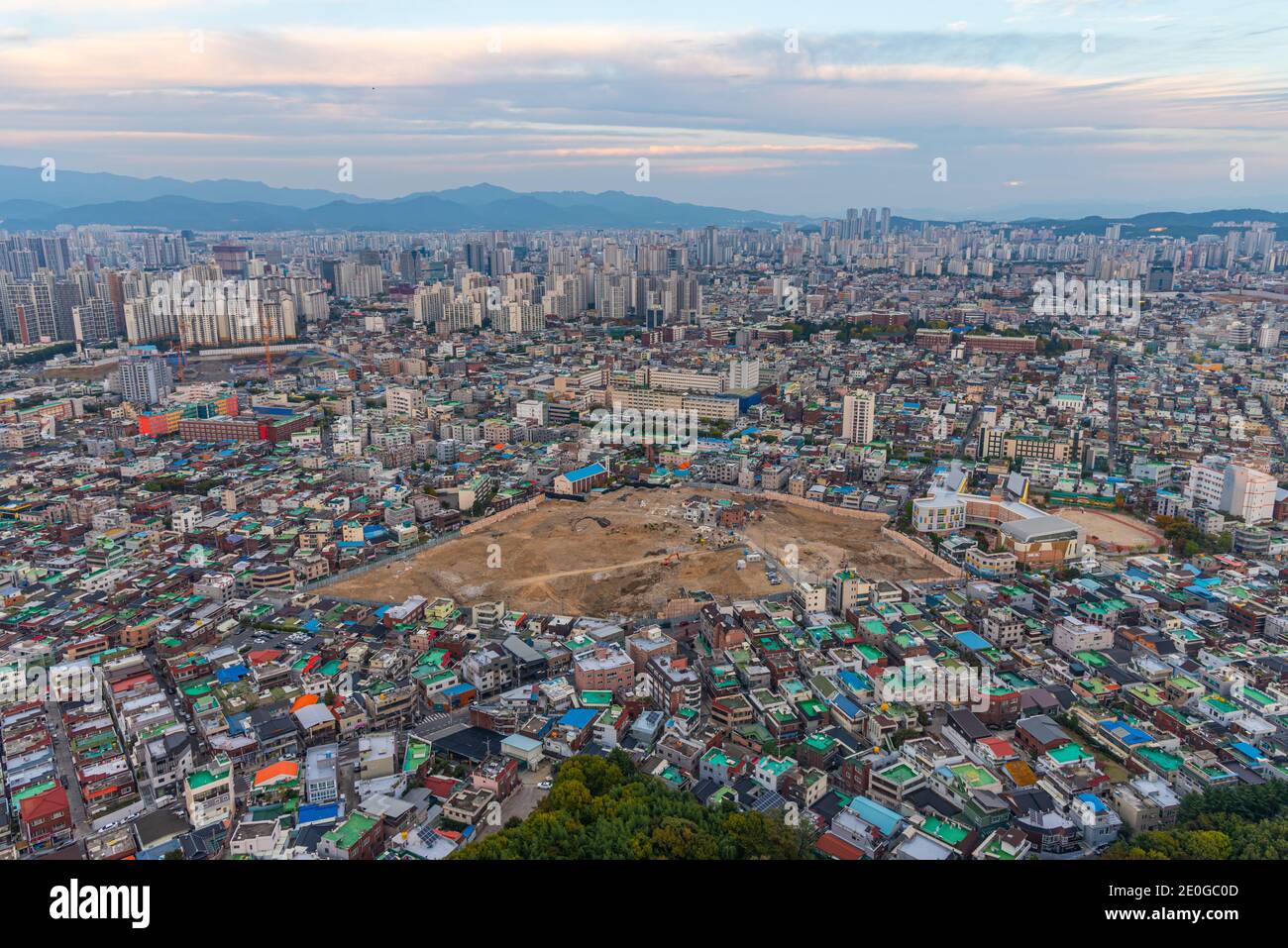 Sunset aerial view of downtown Daegu, Republic of Korea Stock Photo - Alamy
