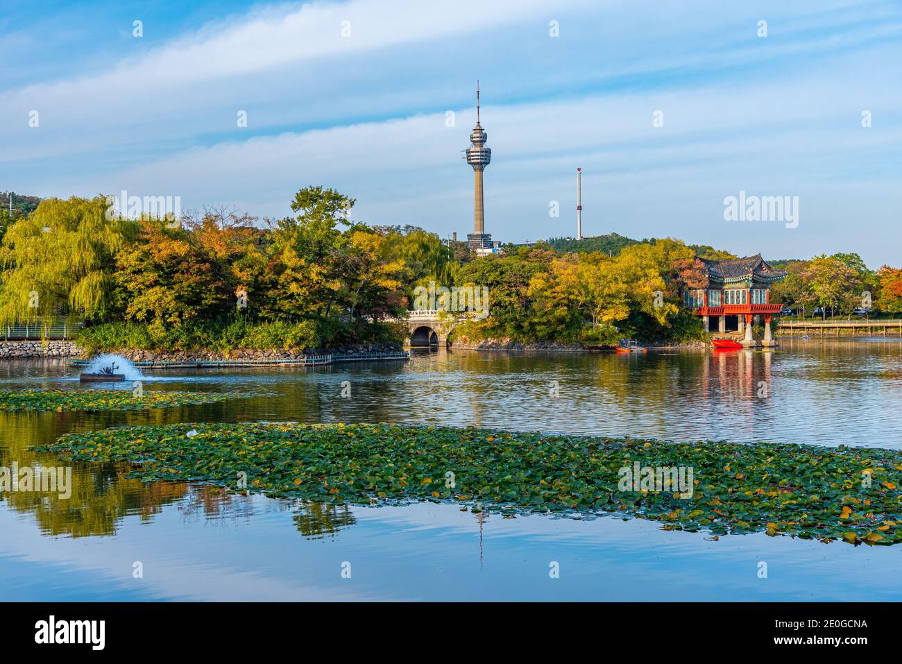 83 Tower behind an artificial lake in Daegu, Republic of Korea Stock ...