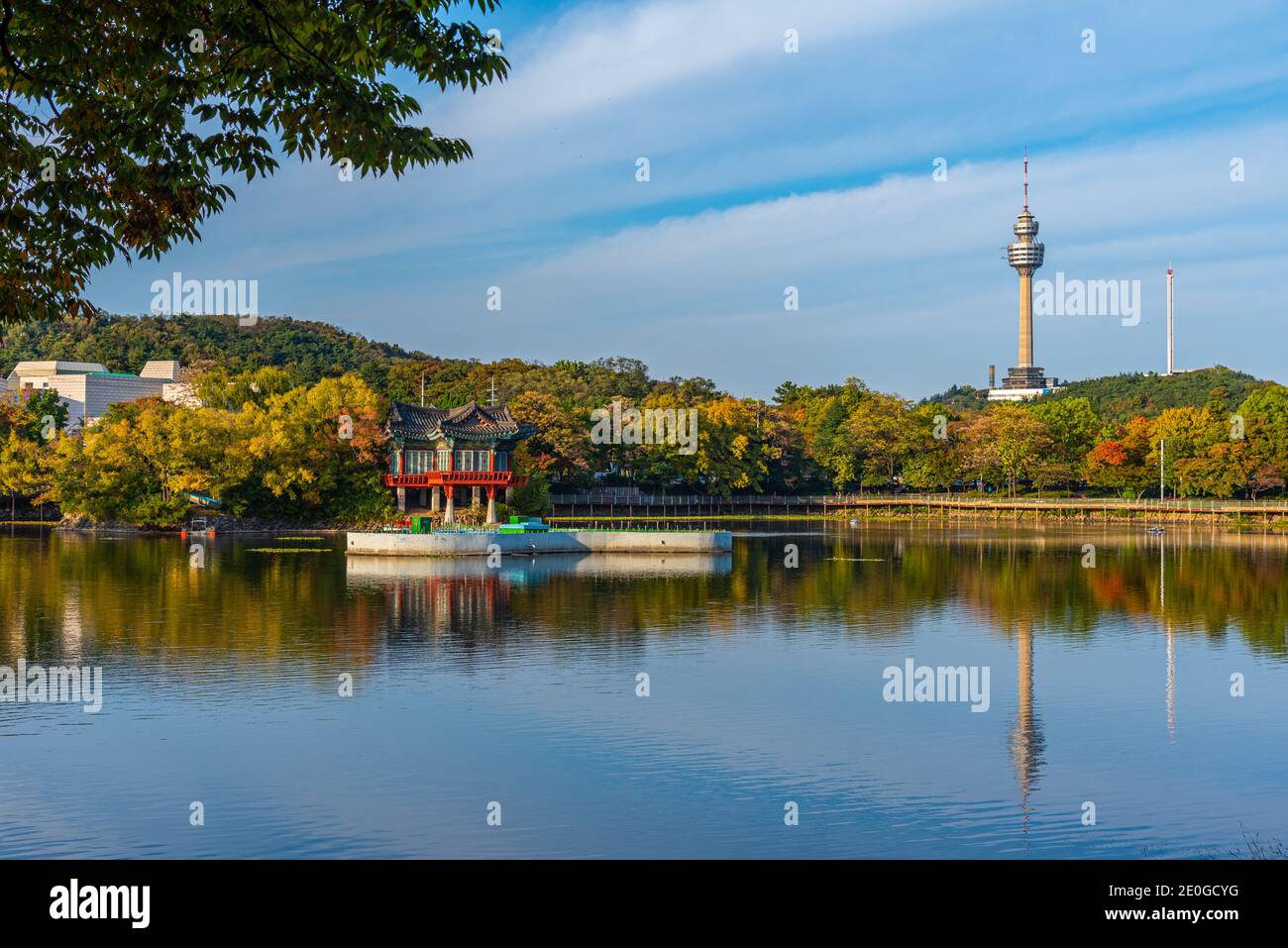 83 Tower behind an artificial lake in Daegu, Republic of Korea Stock ...