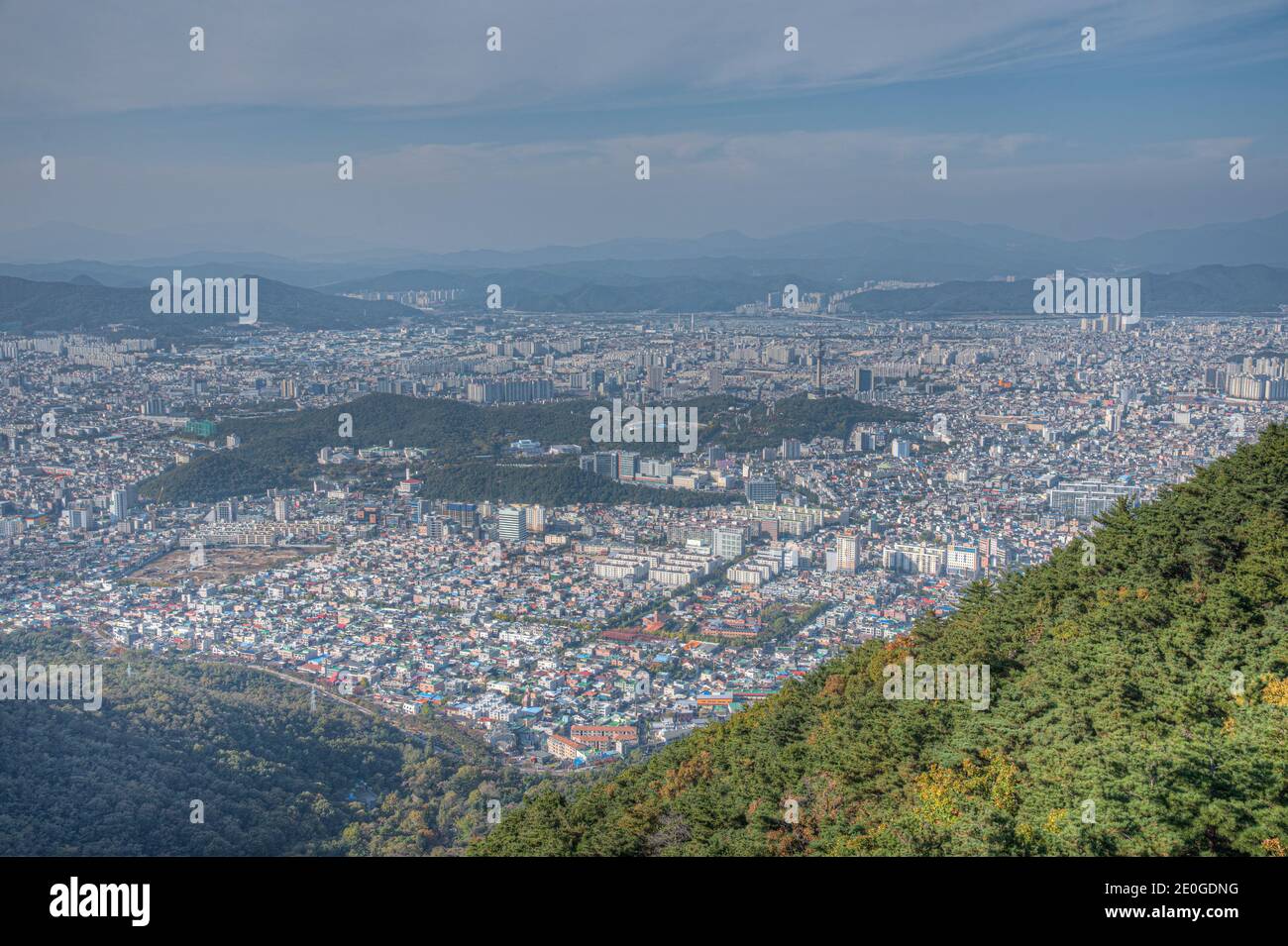 Aerial view of 83 tower from Apsan mountain in Daegu, Republic of Korea ...
