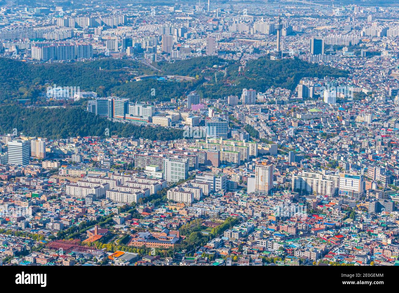 Aerial view of 83 tower from Apsan mountain in Daegu, Republic of Korea ...