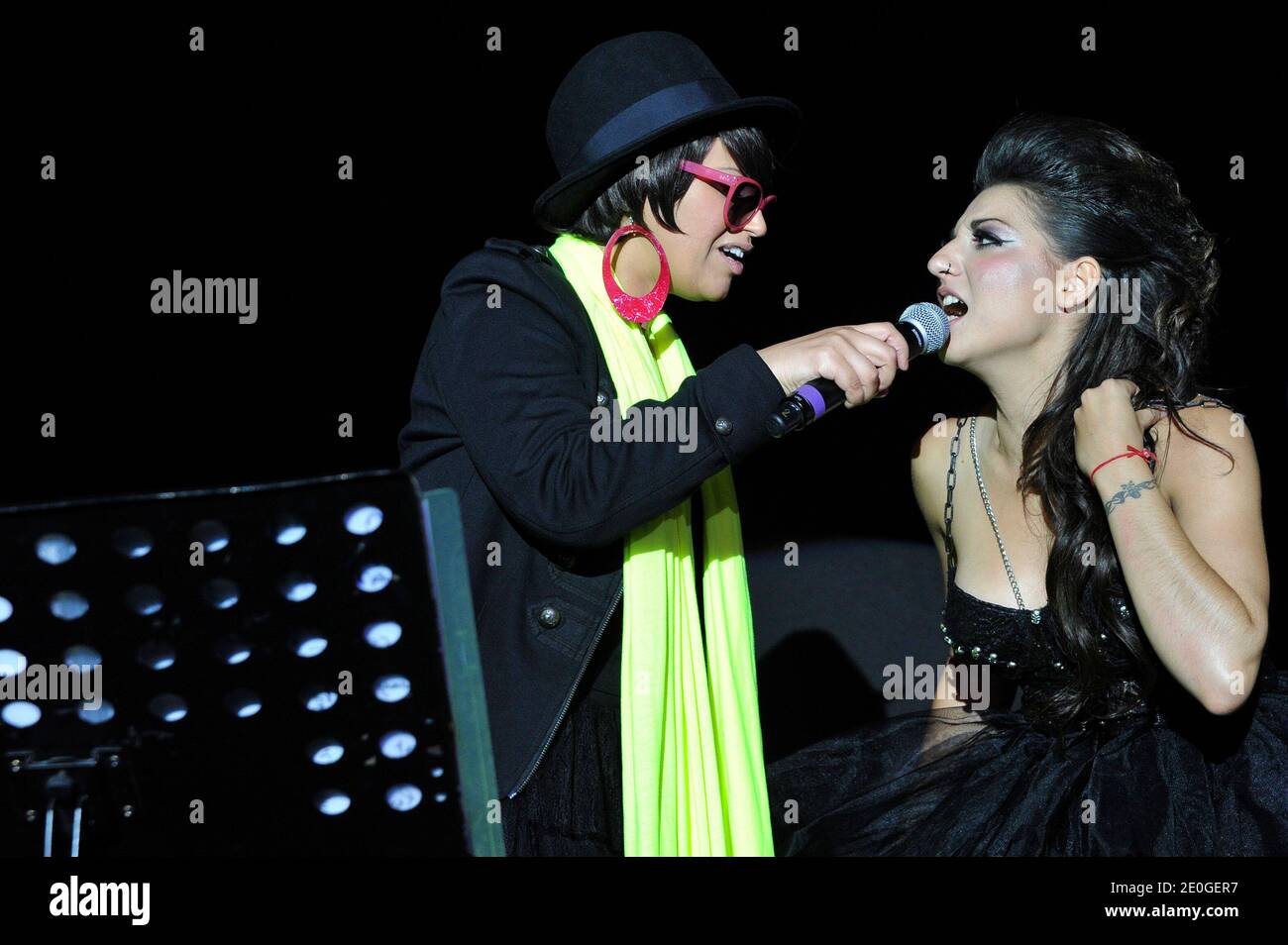 French singer Laam and Lucie Azard ('The Voice' tv show) performing during 'L'Ete des Sports FDJ ...