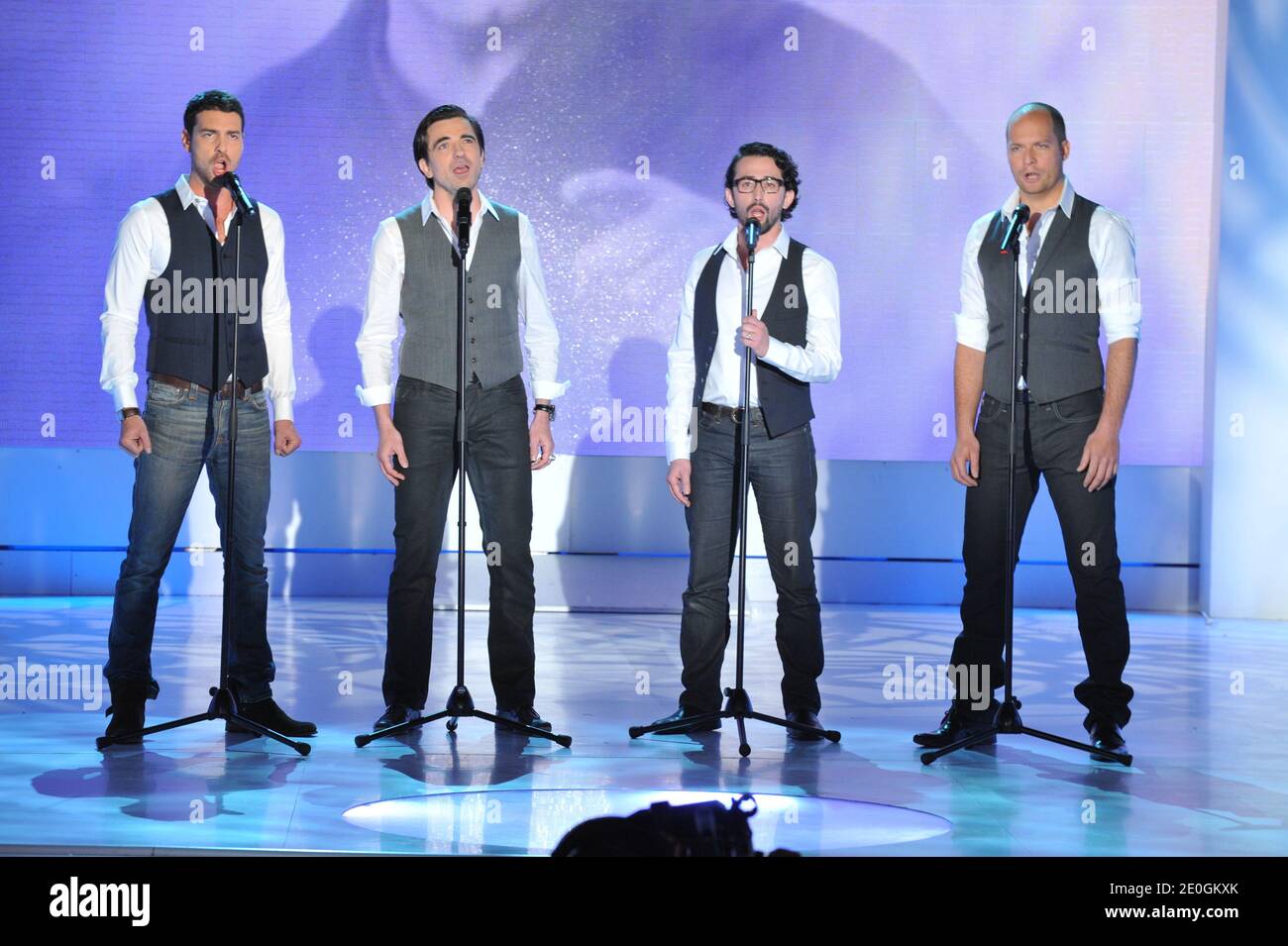 Les Stentors at the taping of Vivement Dimanche on April 18, 2012 in ...