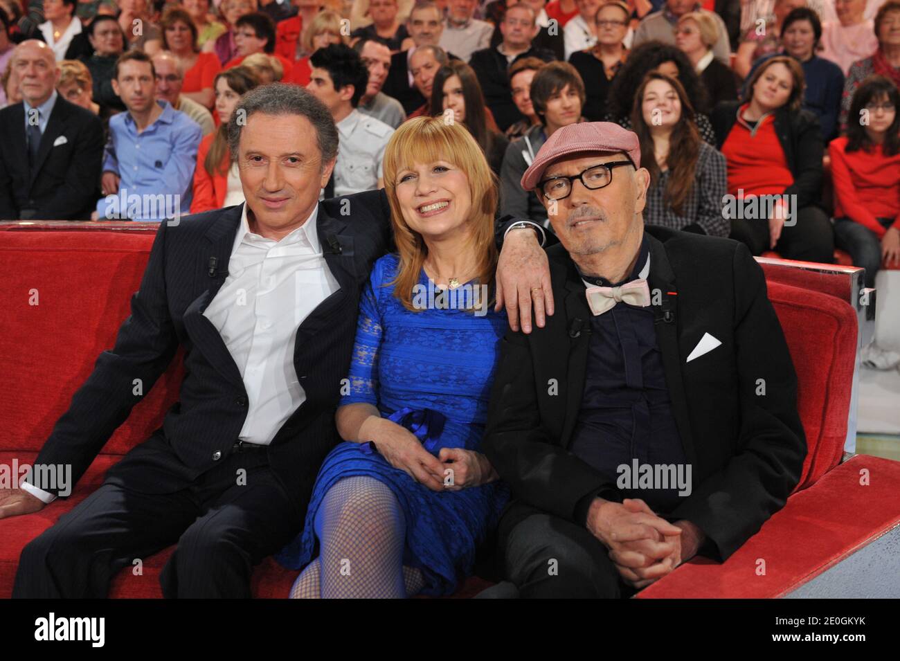 Stone and Eric Charden and Michel Drucker at the taping of Vivement ...