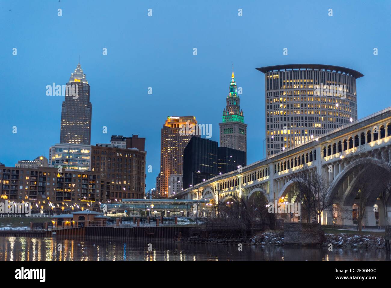 cleveland ohio skyline at blue hour on the river Stock Photo - Alamy