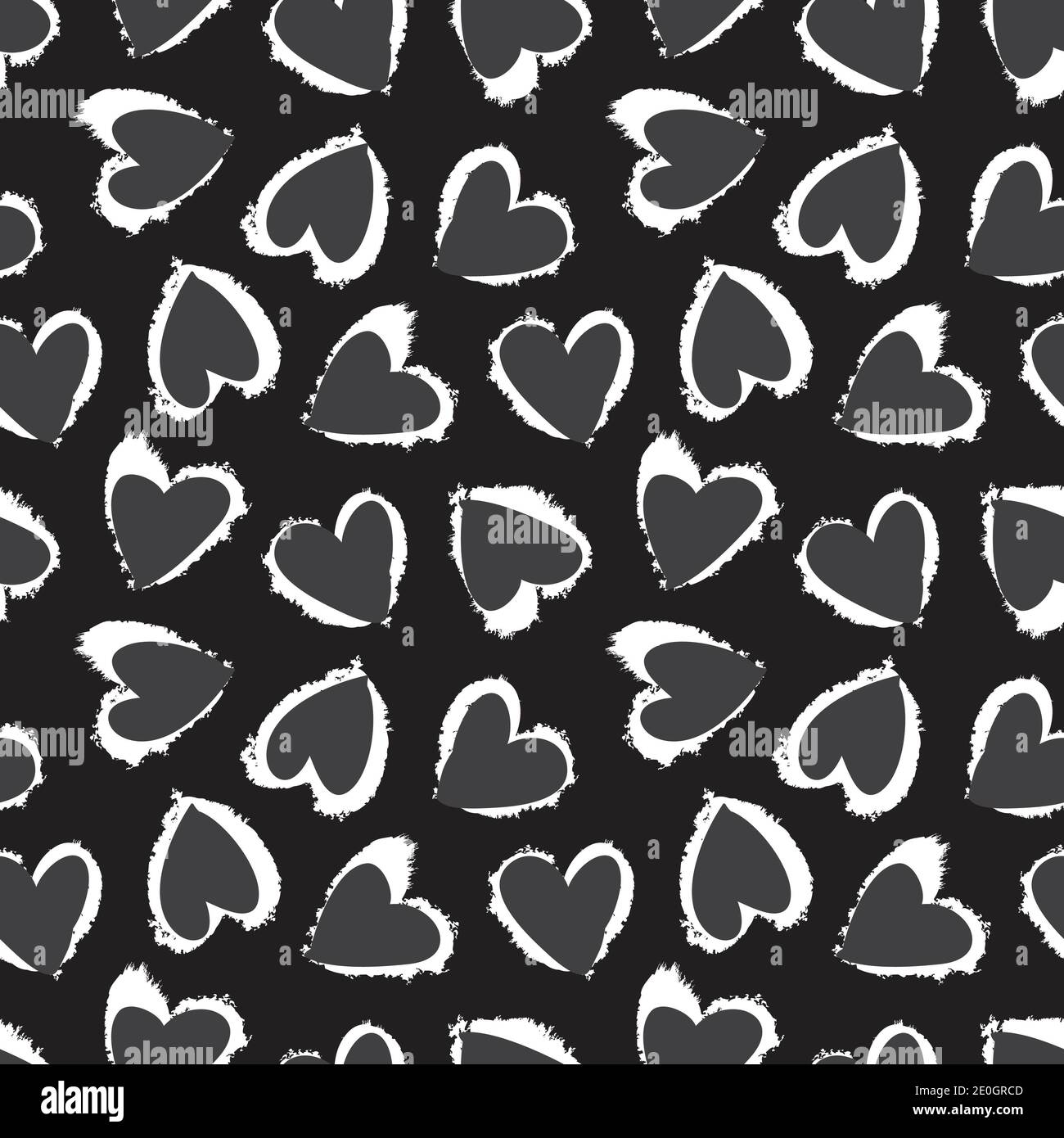 Black and White Heart shaped brush stroke seamless pattern background ...