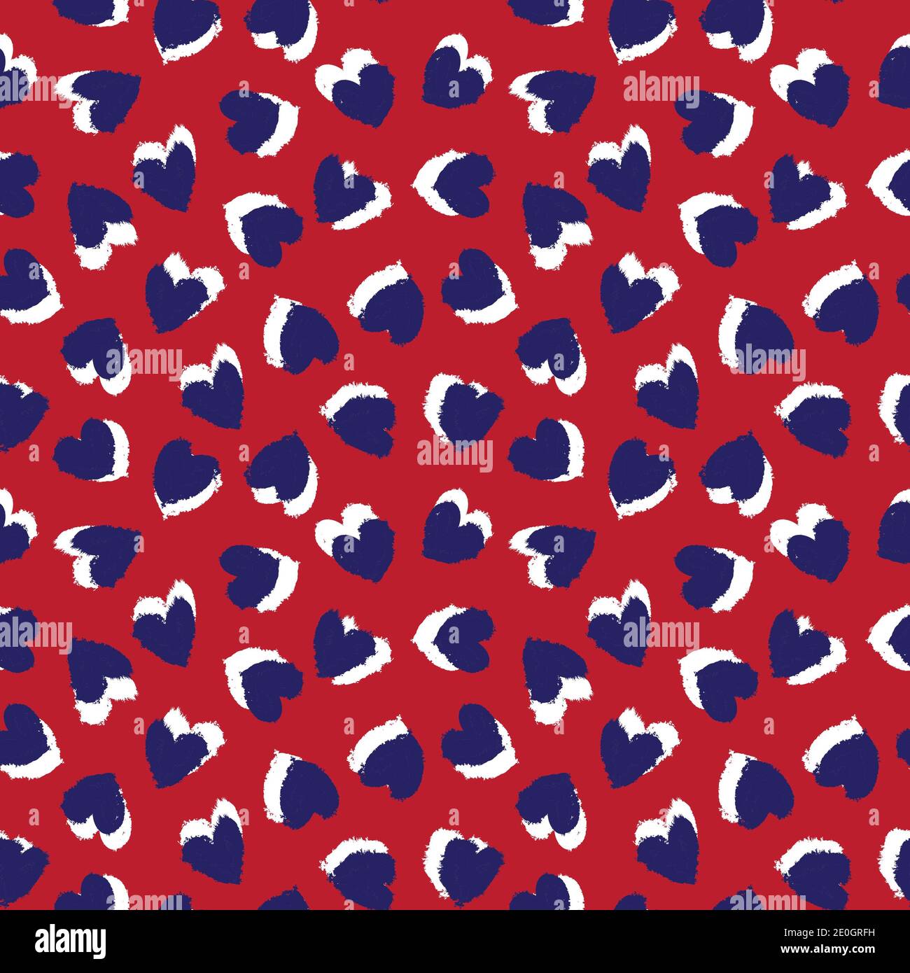 Red Navy Heart shaped brush stroke seamless pattern background for ...