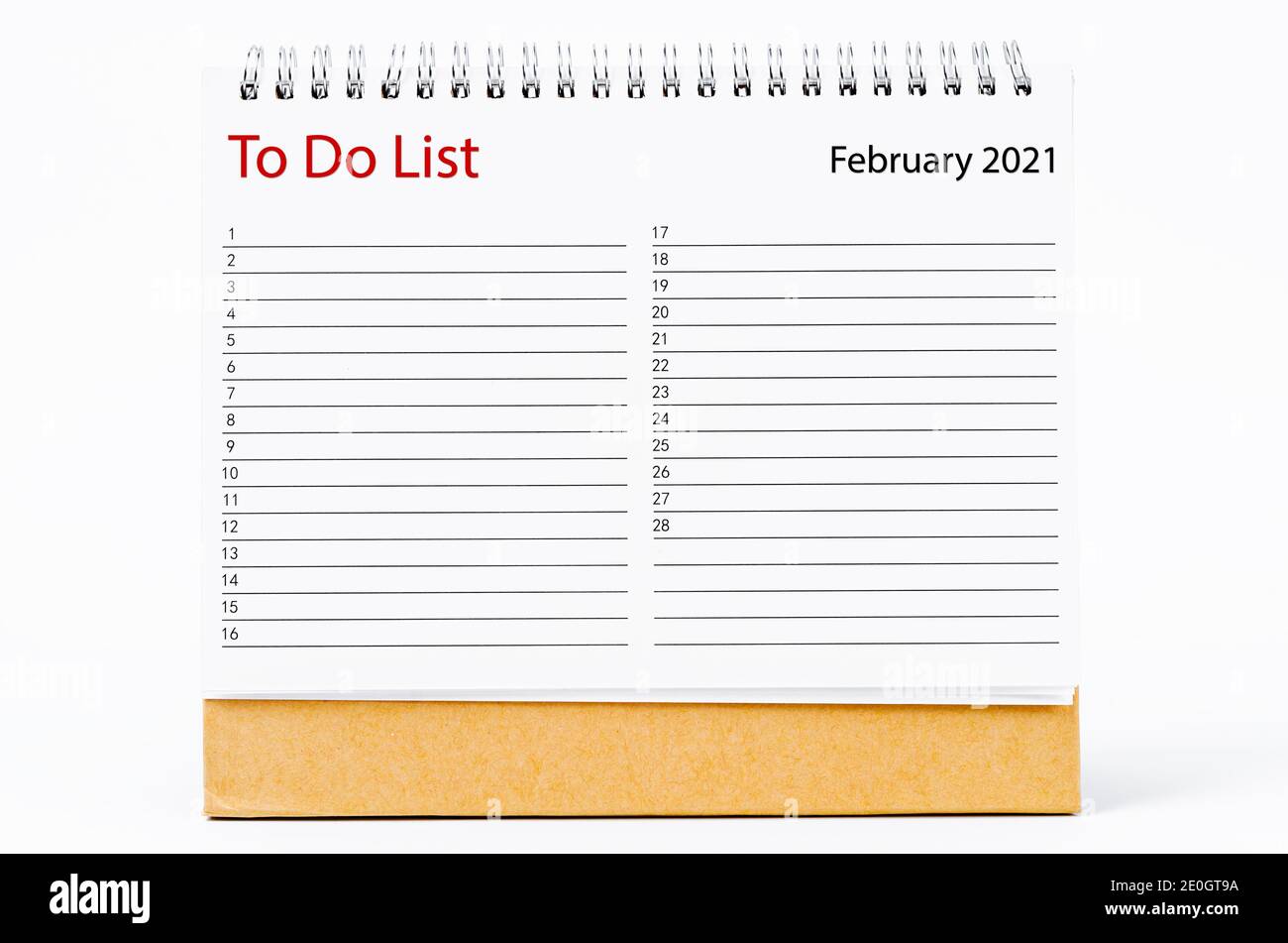 To do list on blank calendar February 2021 on white background Stock ...