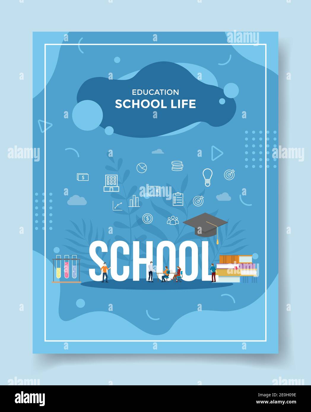 school life people student around school word hat book chemistry glass ...