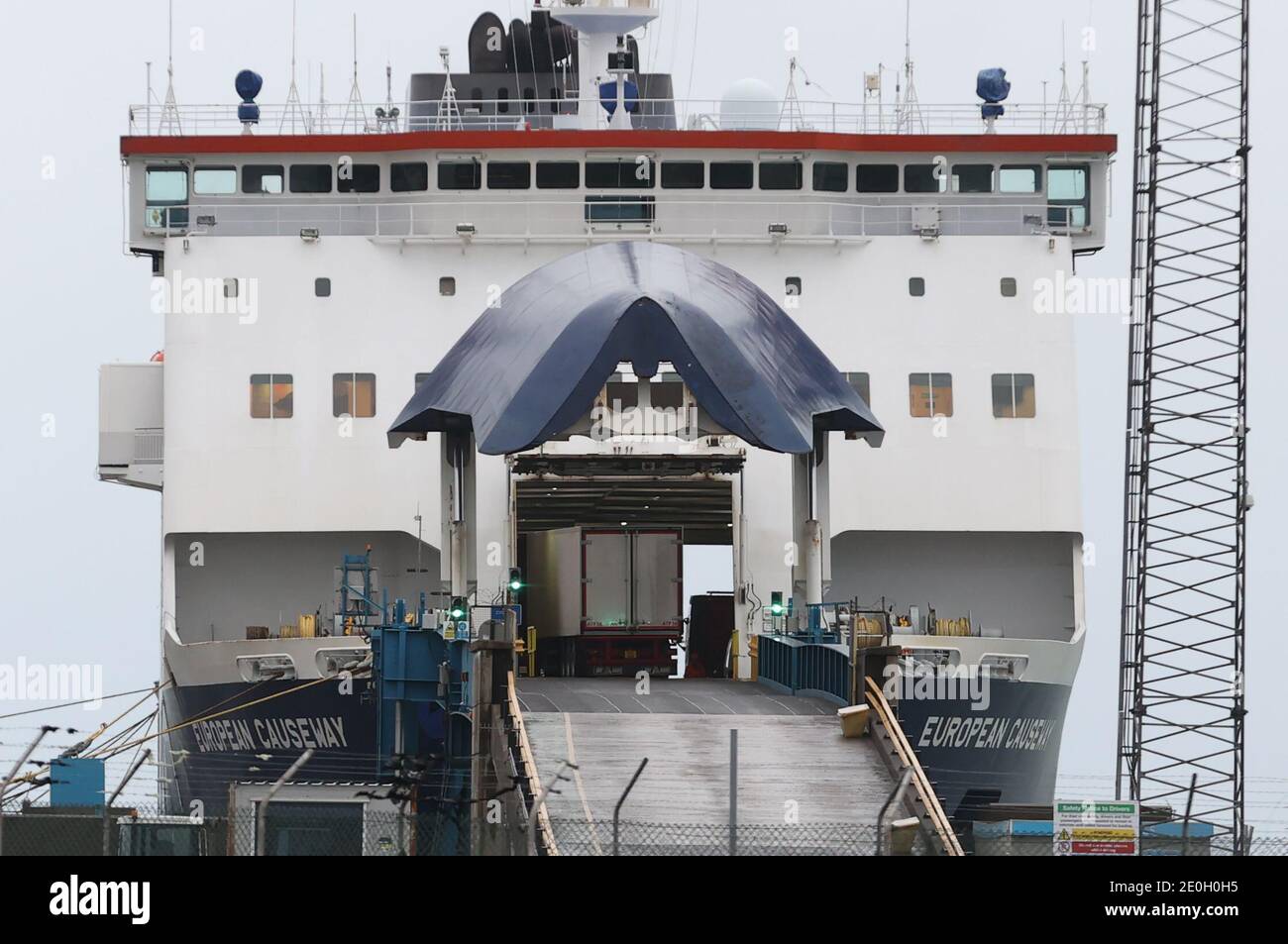A lorry boards the P&O Ferry European Causeway at Larne Port Stock ...