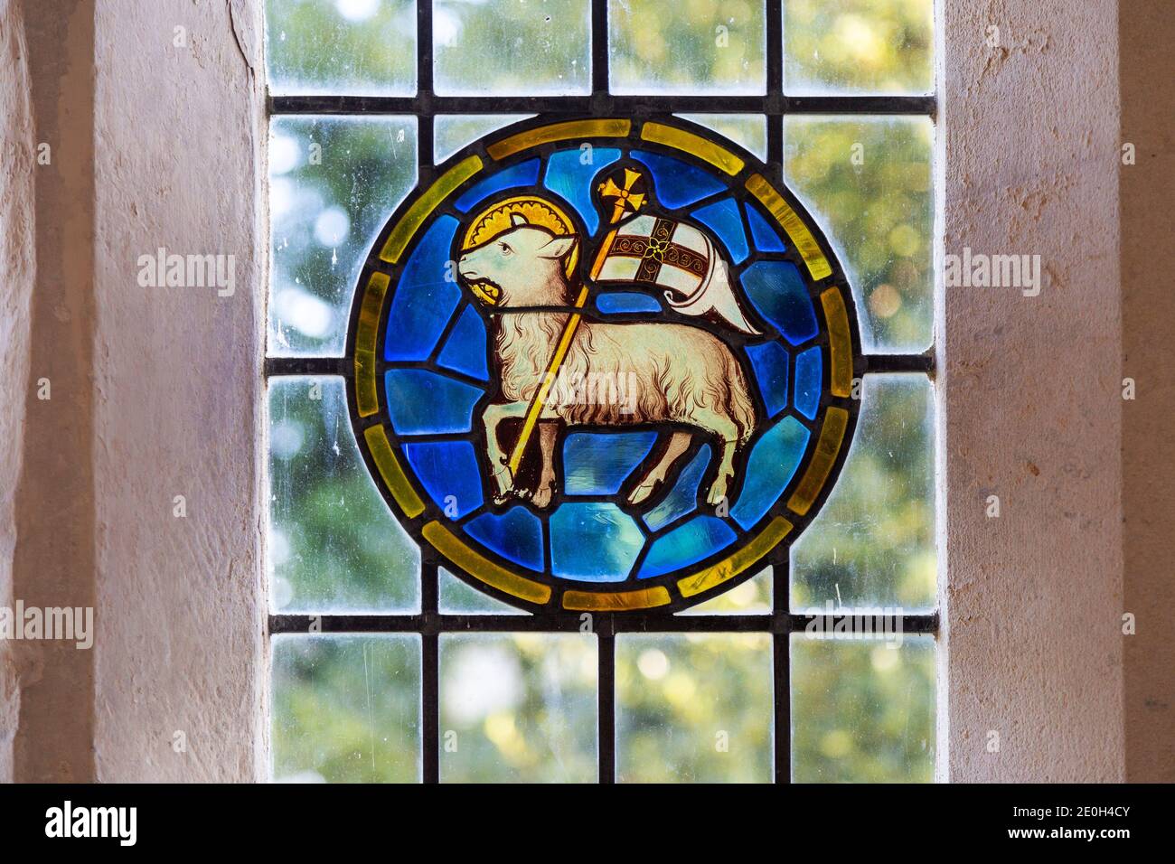 Stained glass window Angus Dei, St Nicholas' Church, Berwick Bassett ...