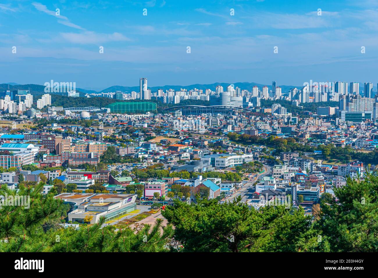 Aerial view of Suwon from Hwaseong fortress, Republic of Korea Stock ...