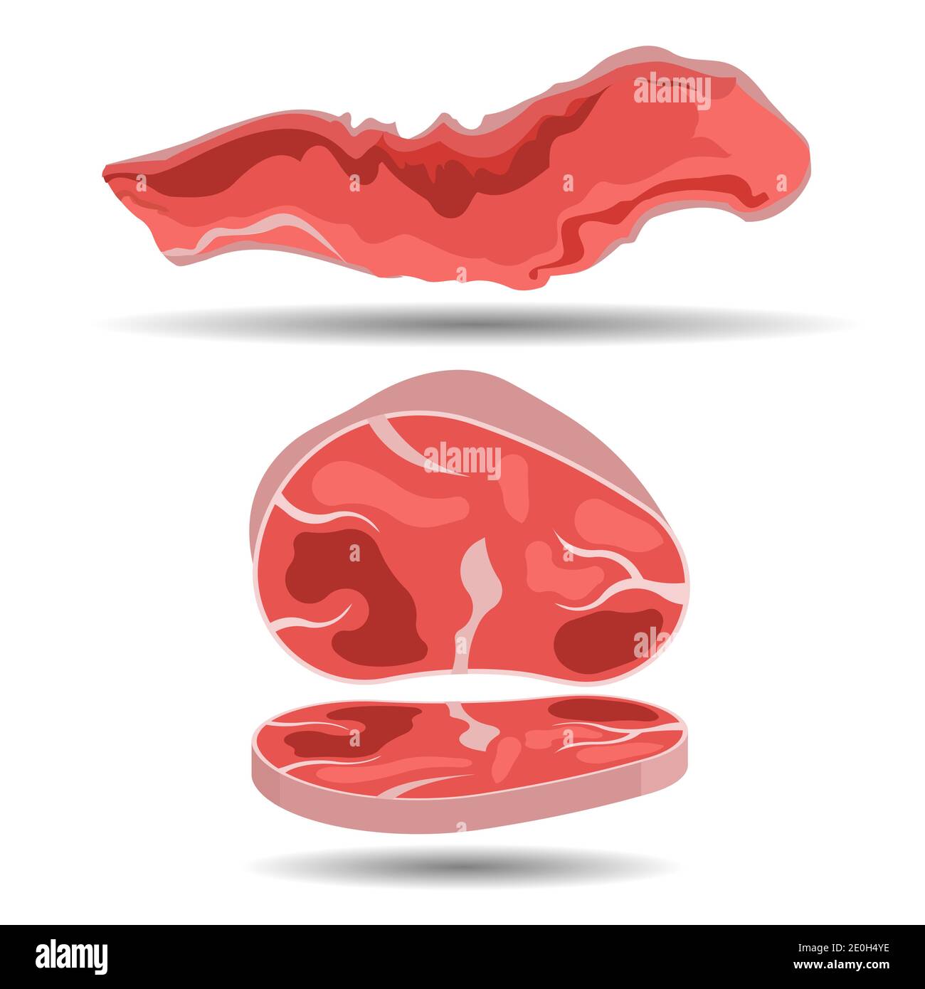Bacon and steak beef meat vector isolated on white background Stock ...