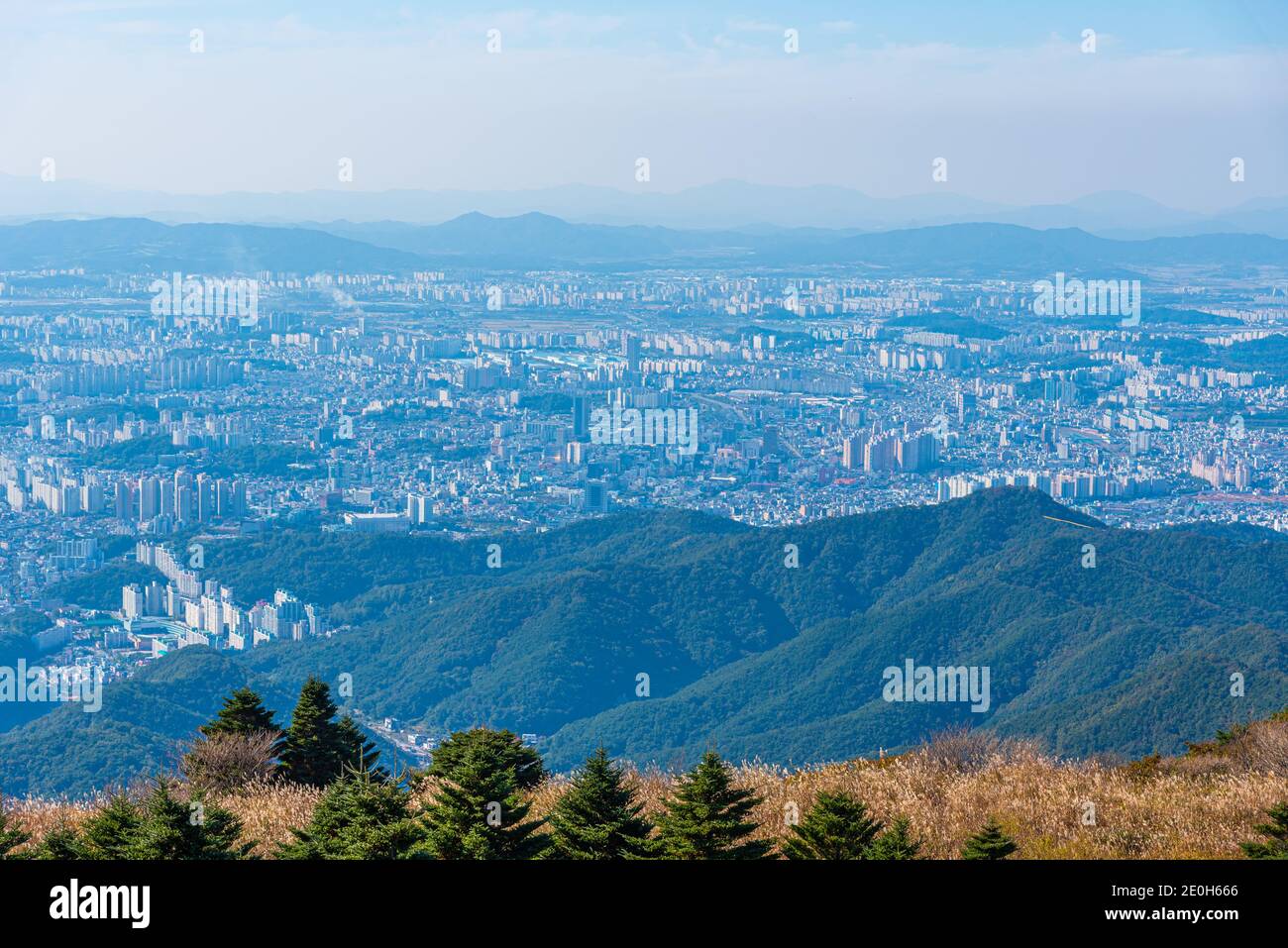 Aerial view of Gwangju from Mudeungsan national park, Republic of Korea ...