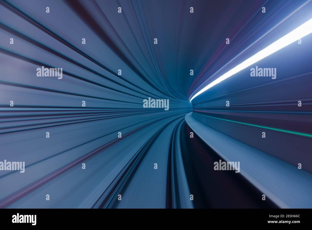 Long exposure of subway tunnel from the window of the driverless train ...