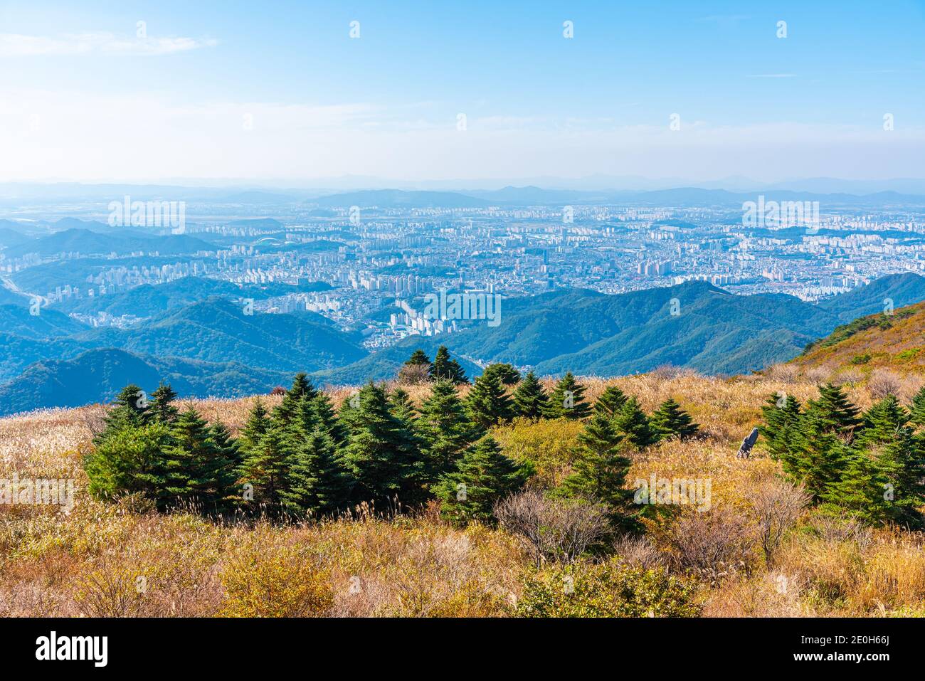 Aerial view of Gwangju from Mudeungsan national park, Republic of Korea ...