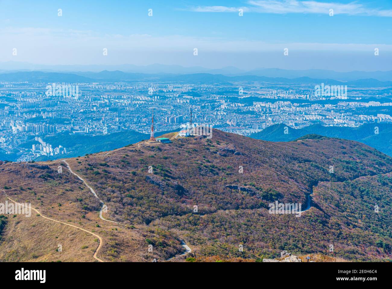 Aerial view of Gwangju from Mudeungsan national park, Republic of Korea ...