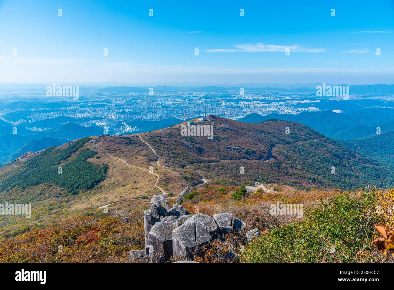 Aerial view of Gwangju from Mudeungsan national park, Republic of Korea ...