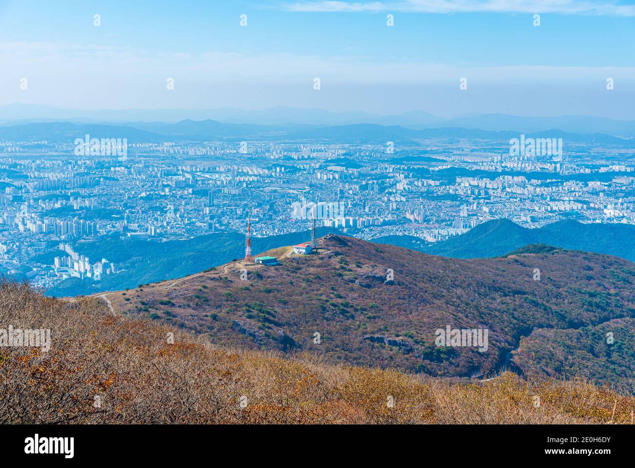 Aerial view of Gwangju from Mudeungsan national park, Republic of Korea ...