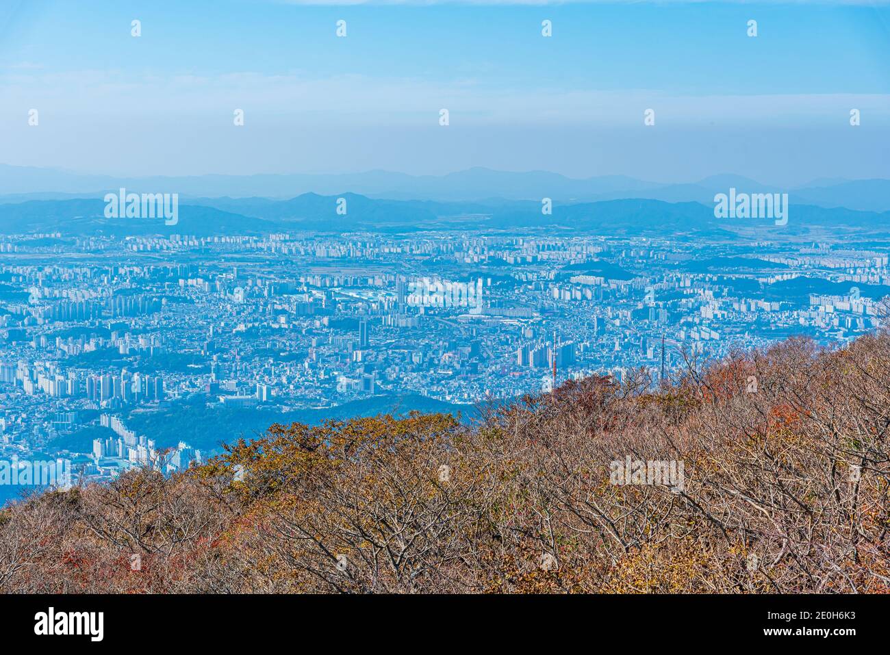Aerial view of Gwangju from Mudeungsan national park, Republic of Korea ...