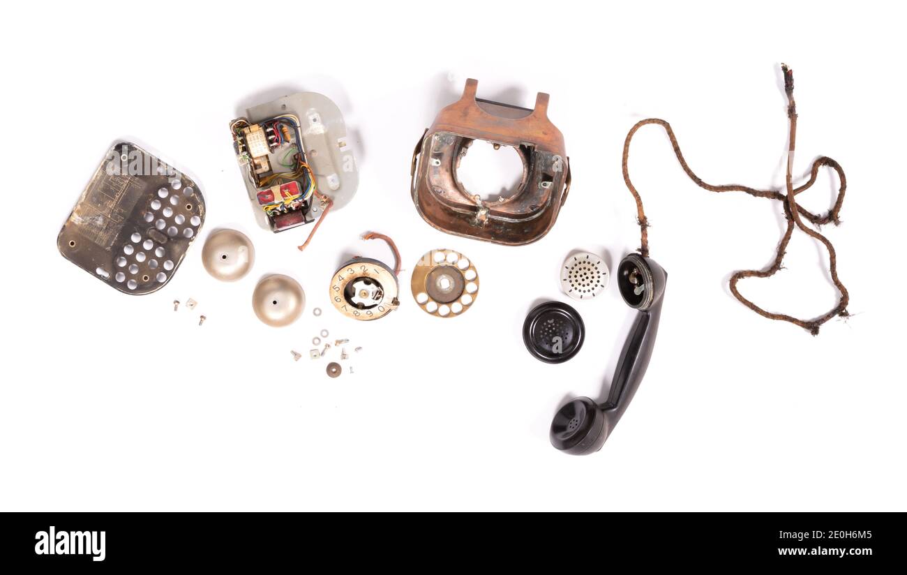 Disassembled old retro vintage rotary phone, isolated on white Stock ...