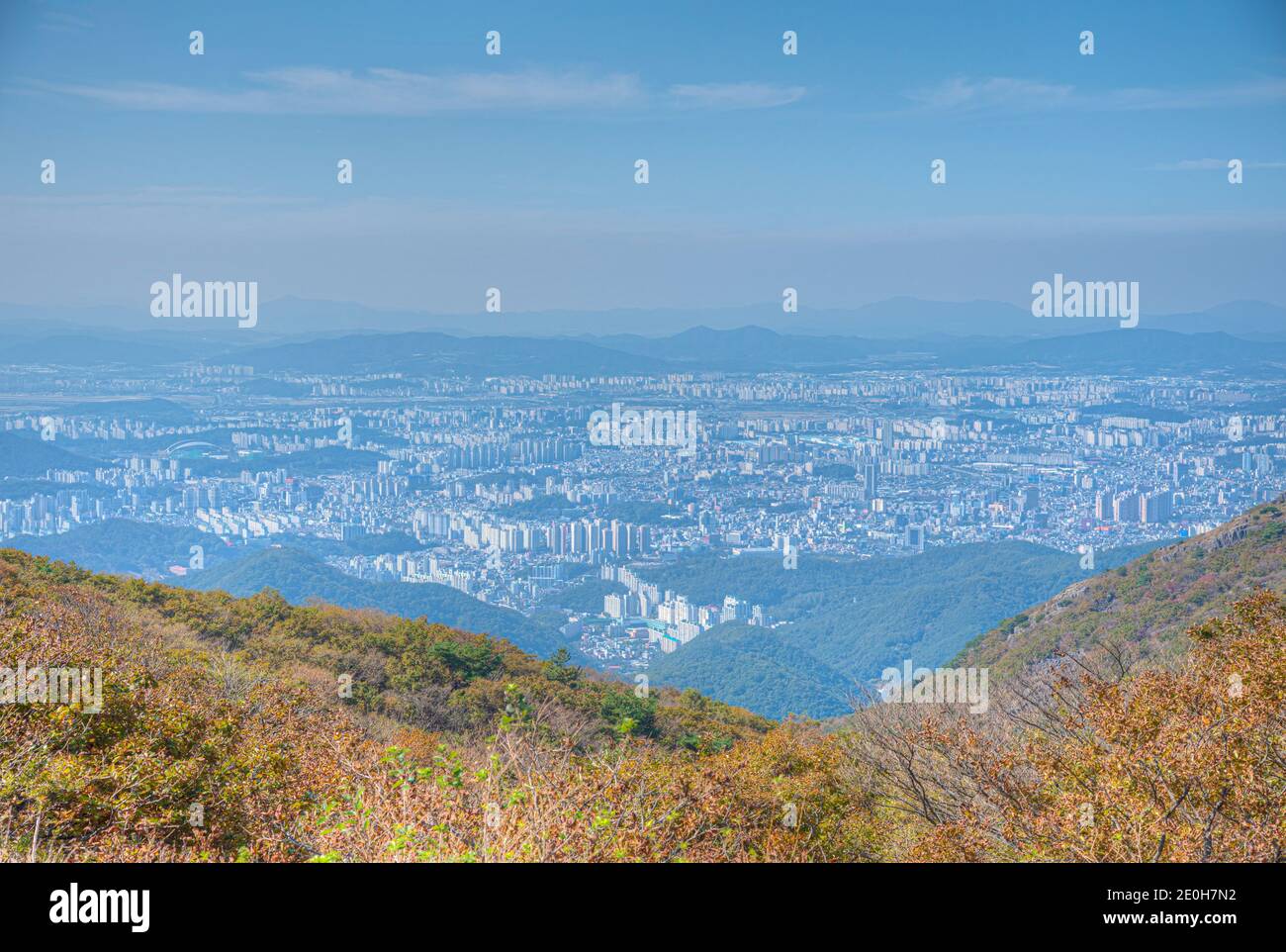 Aerial view of Gwangju from Mudeungsan national park, Republic of Korea ...