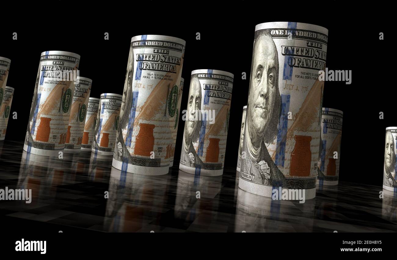 Dollar rolls loop 3d Illustration. Money on the table. USD rolled ...