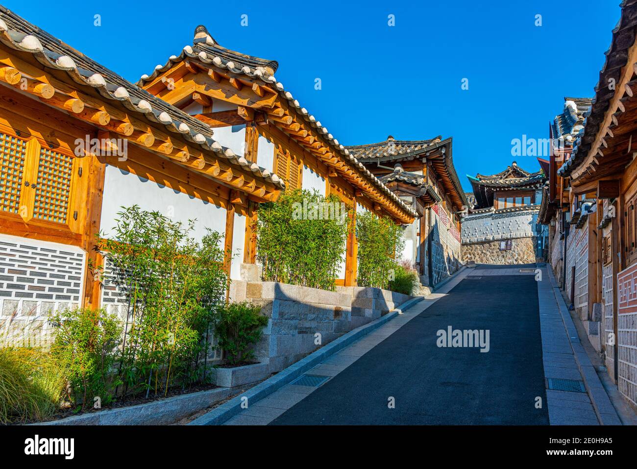 Street at Bukchon hanok village in Seoul, Republic of Korea Stock Photo ...
