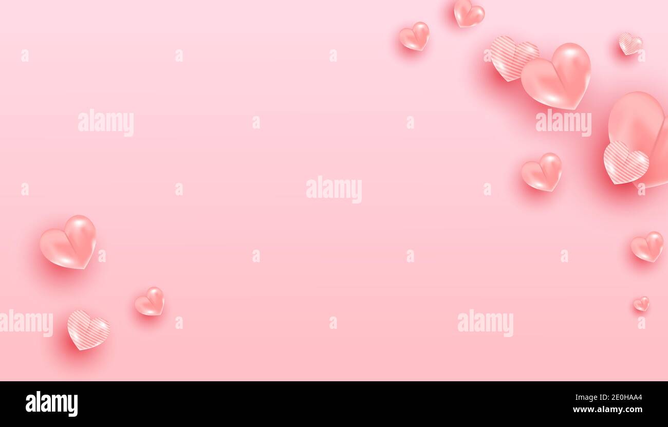 Valentine background with pink realistic heart shaped balloons flying ...