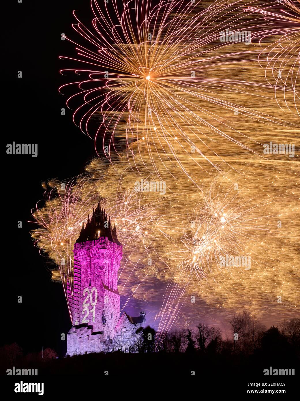 Hogmanay Fireworks over the Wallace Monument, Stirling, Scotland. New ...