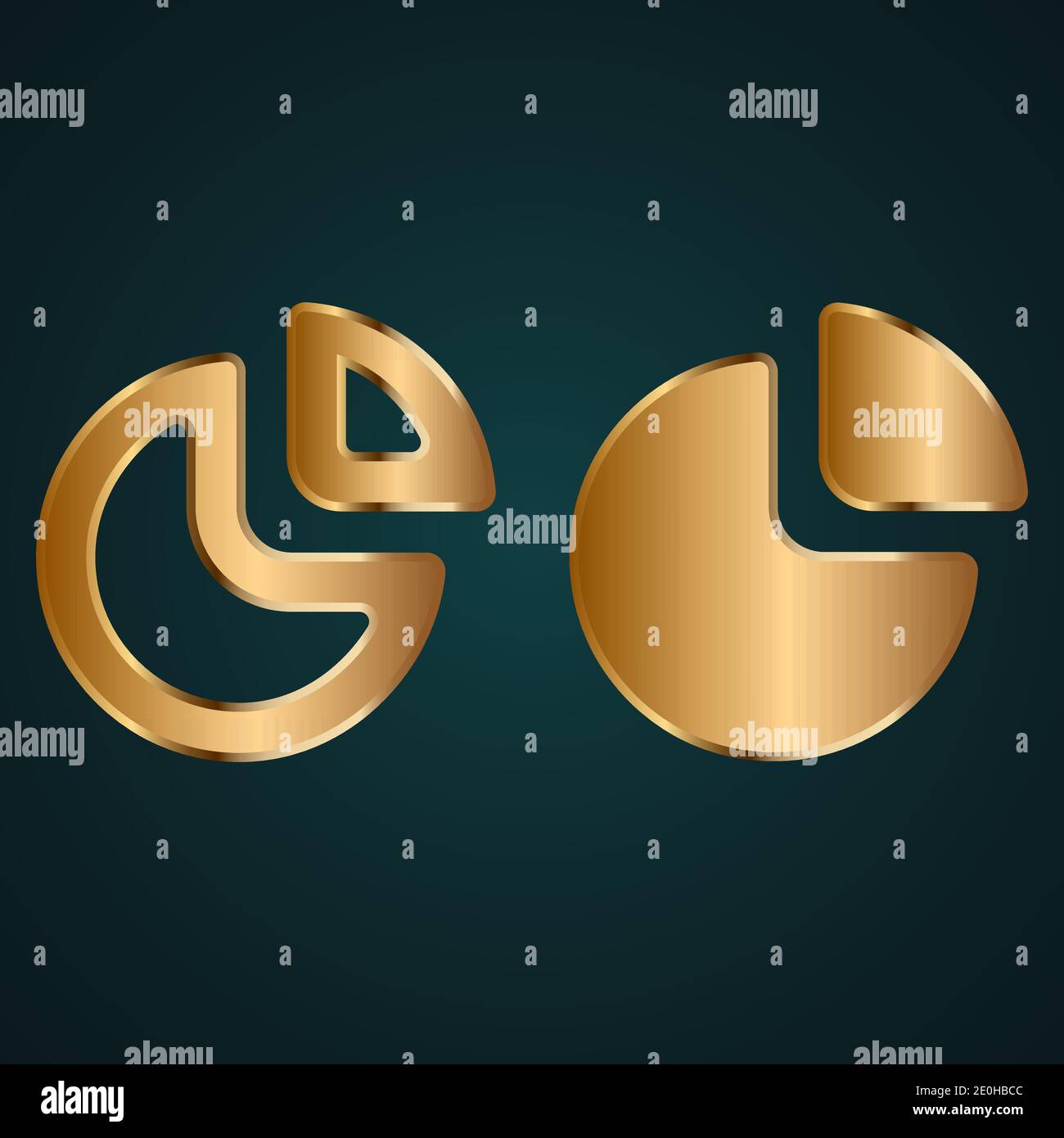 Filled and empty round chart icon vector. Gradient gold metal with dark ...
