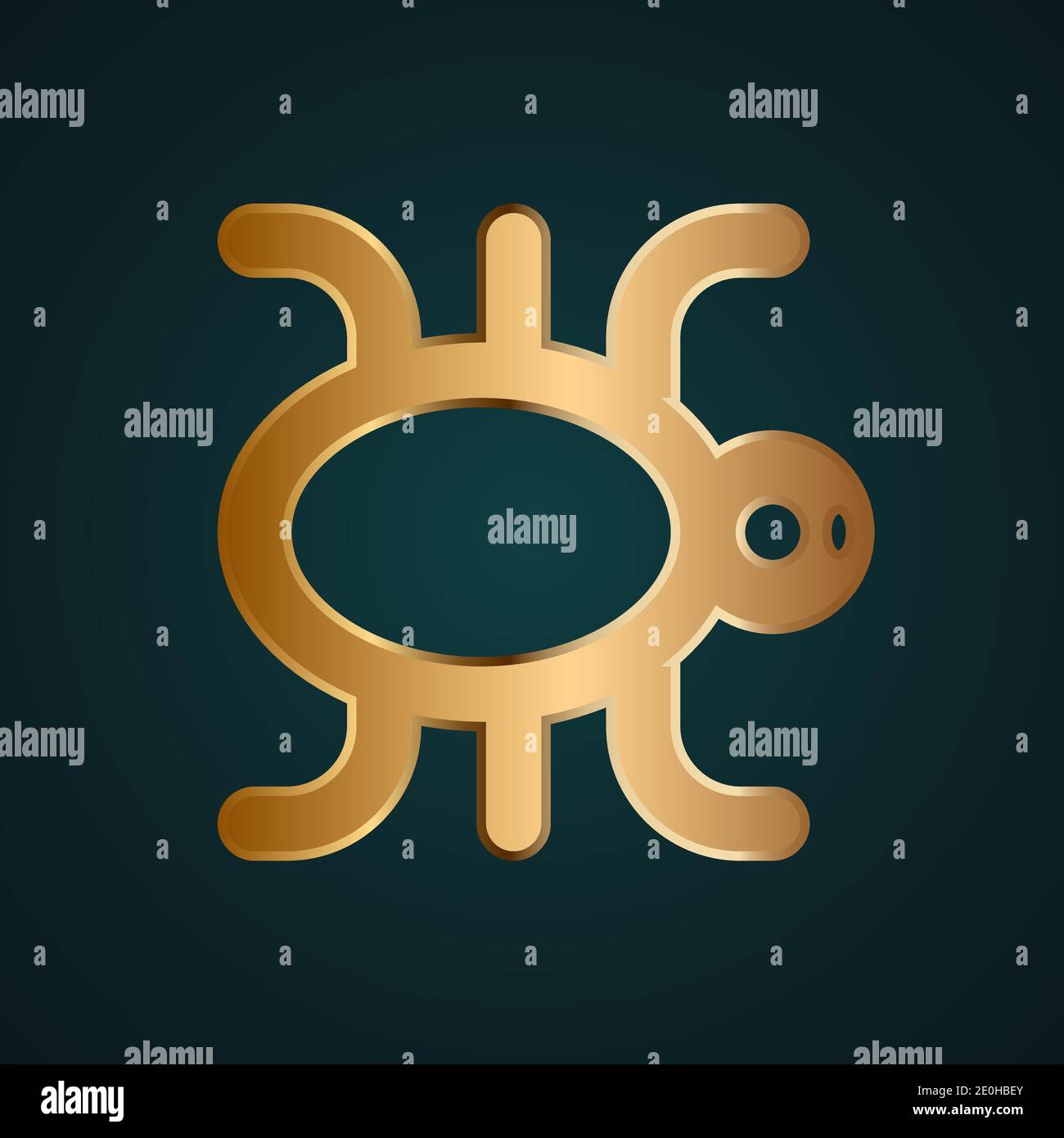 Circle bug icon vector logo. Gradient gold metal with dark background ...