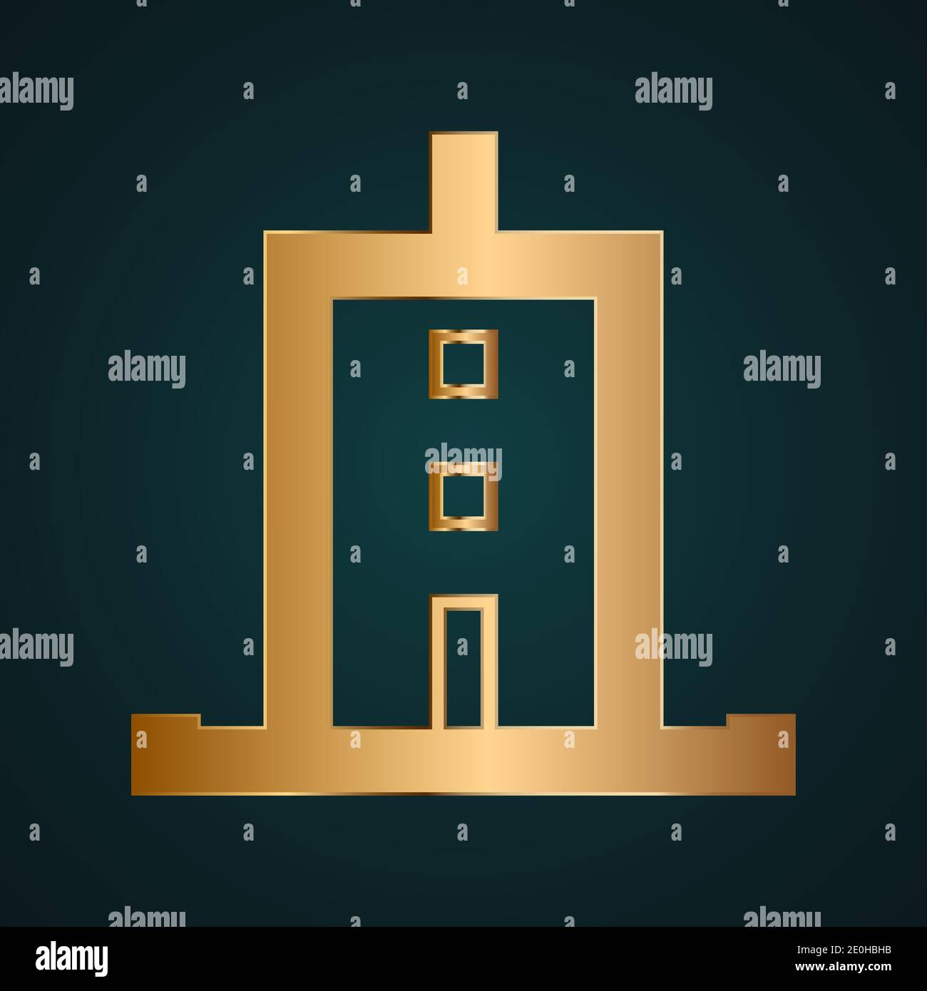 Building skyscraper icon vector. Gradient gold metal with dark ...