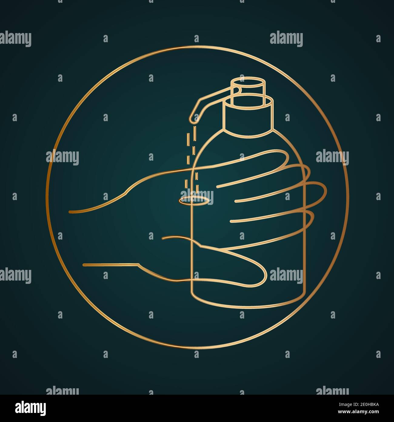 Hand disinfection with a gel sign vector. Gold metal with dark ...
