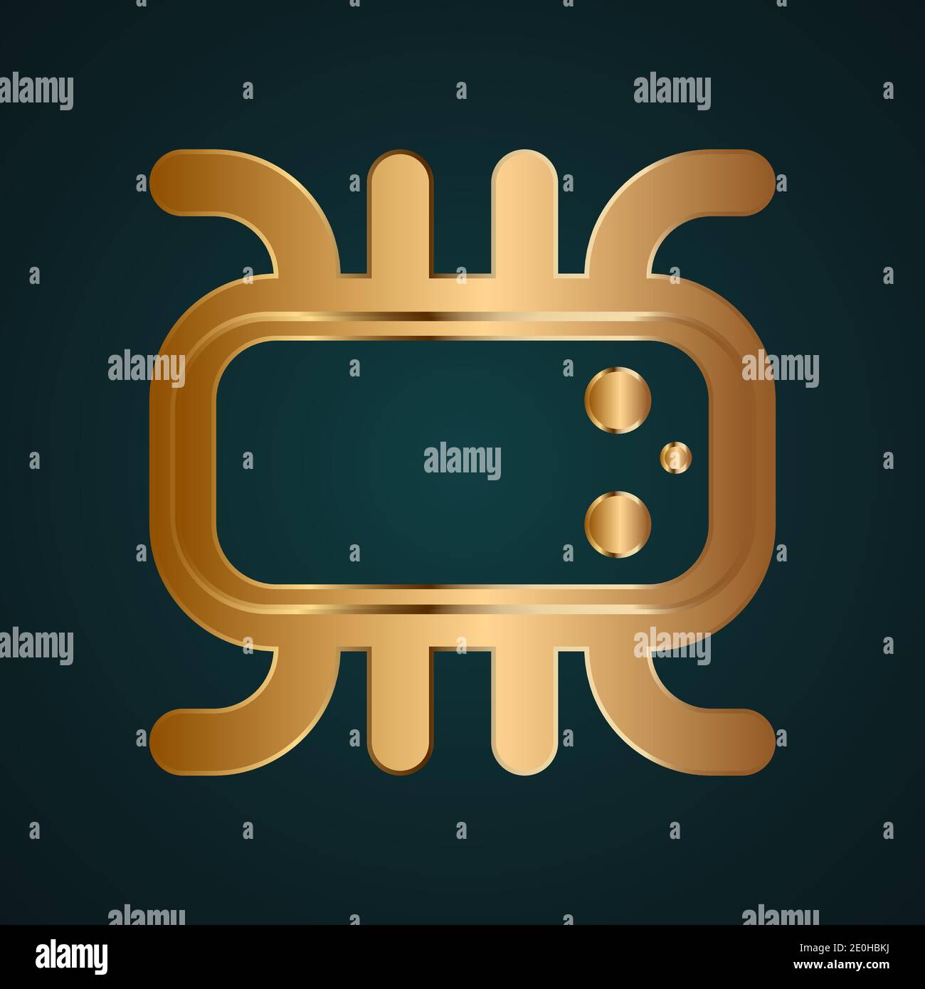 Rectangle bug icon vector logo. Gradient gold metal with dark ...