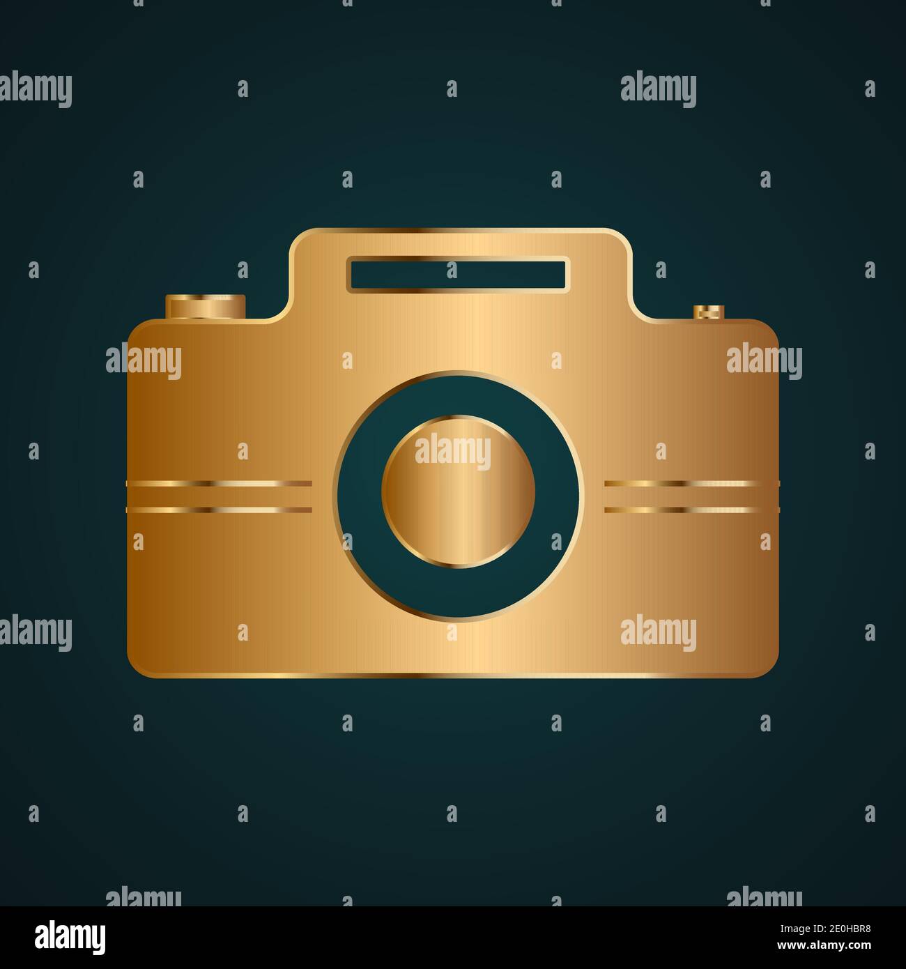 Camera DSLR icon vector logo. Gradient gold metal with dark background ...
