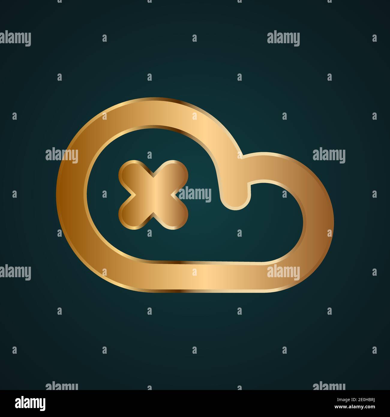 Cloud drive close icon vector. Gradient gold metal with dark background ...