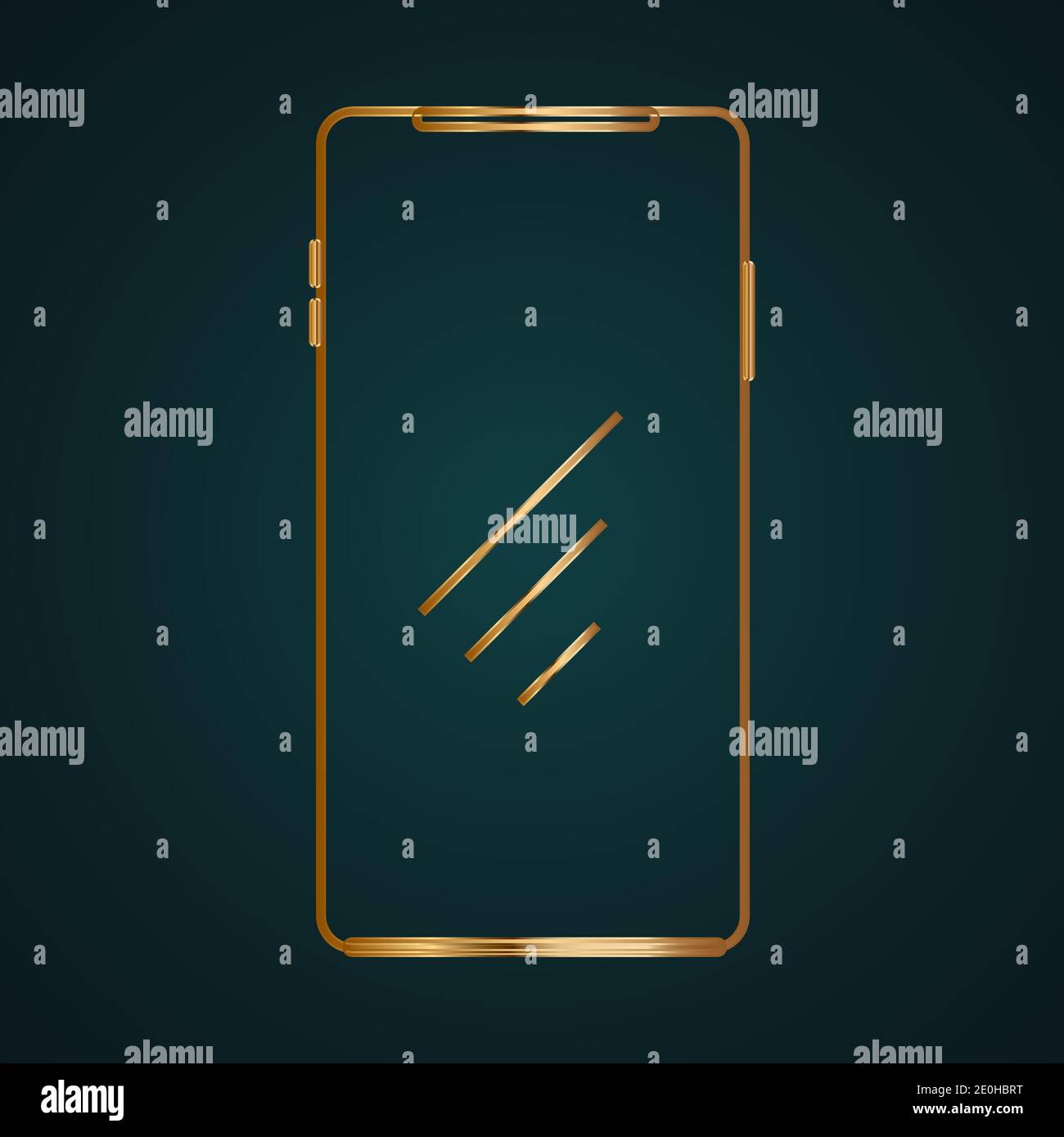 Modern touchscreen smartphone icon vector logo. Gold metal with dark ...