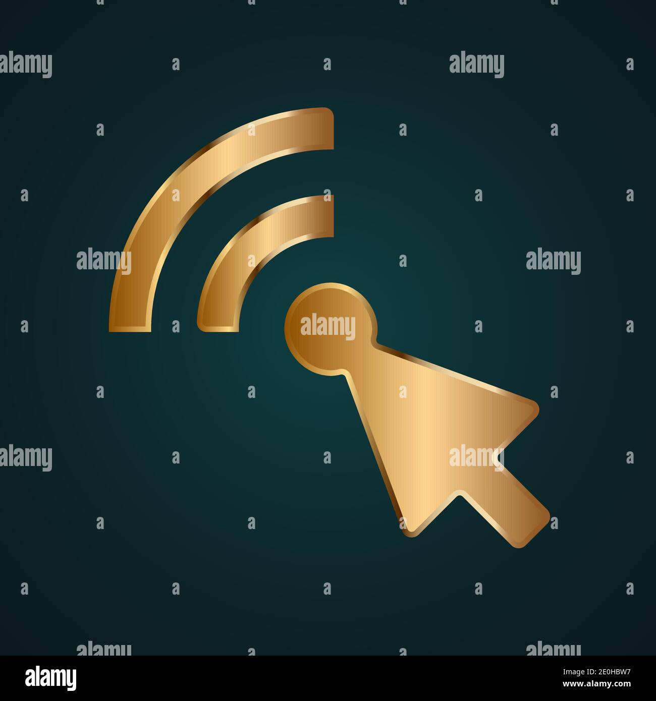 Mouse arrow click icon vector logo. Gradient gold metal with dark ...