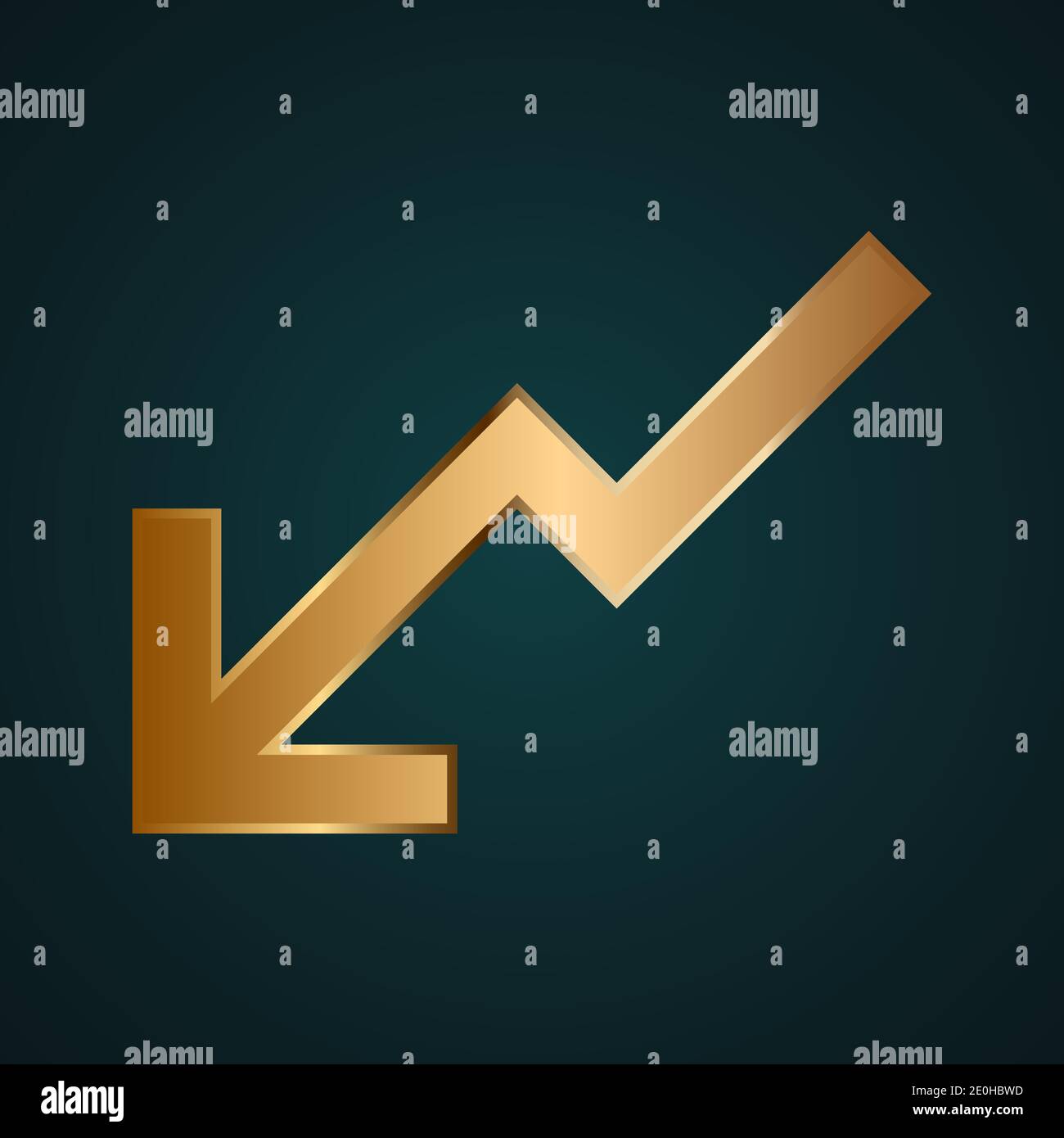 Reducing business arrow vector. Gradient gold metal with dark ...