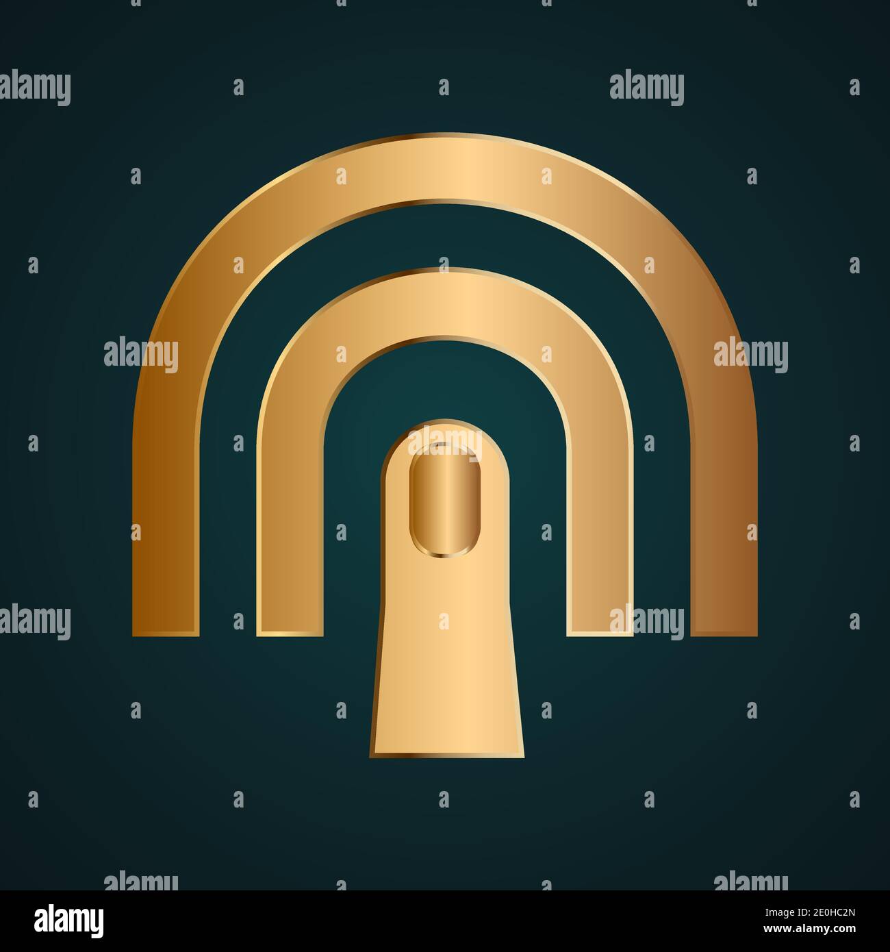 Fingerprint press sign icon vector logo. Gold metal with dark ...