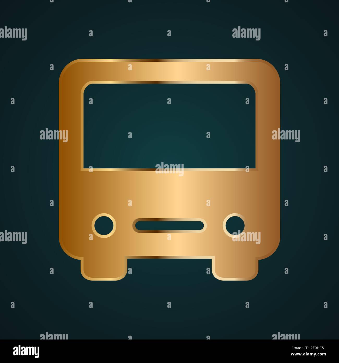Bus front icon vector logo. Gradient gold metal with dark background ...