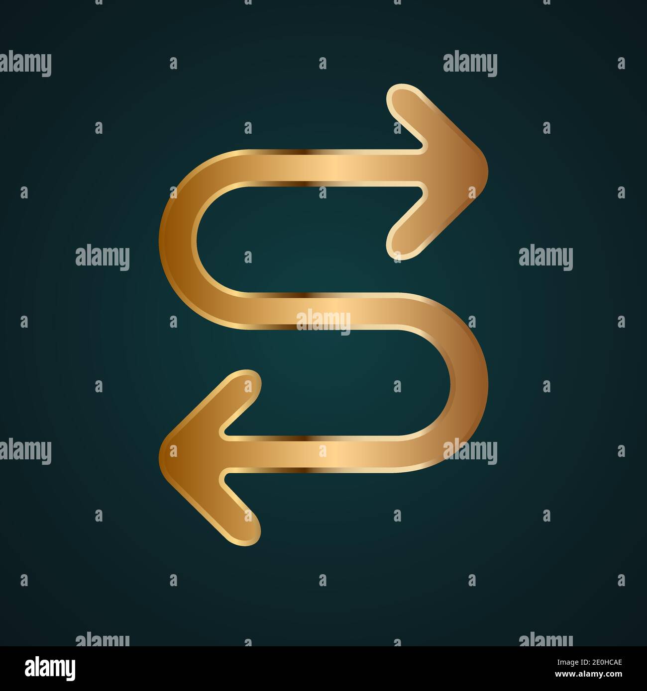 Two way & exchange Arrow vector icon. Gradient gold metal with dark ...